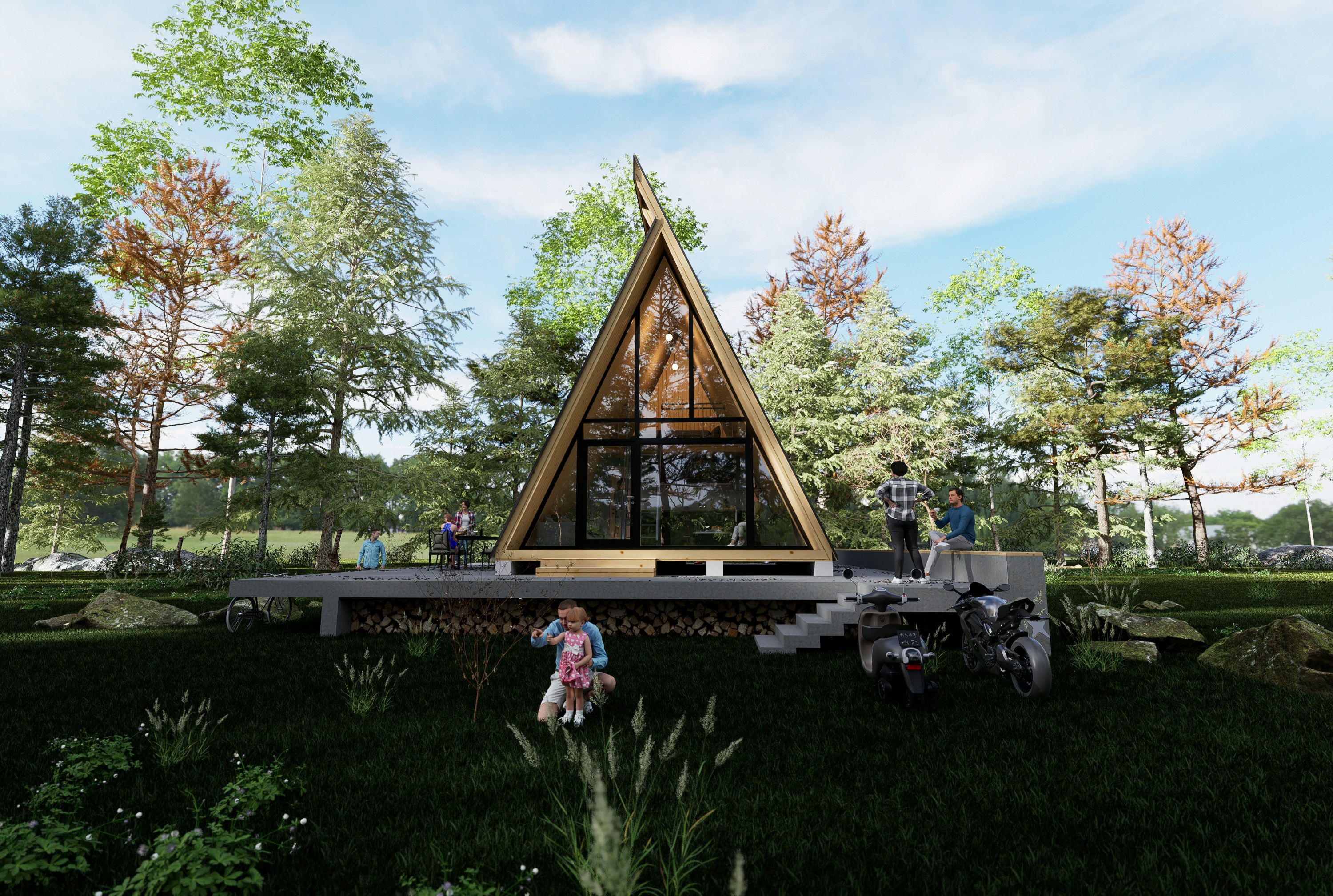 A small triangular shaped house in the middle of a forest photo – Free ...