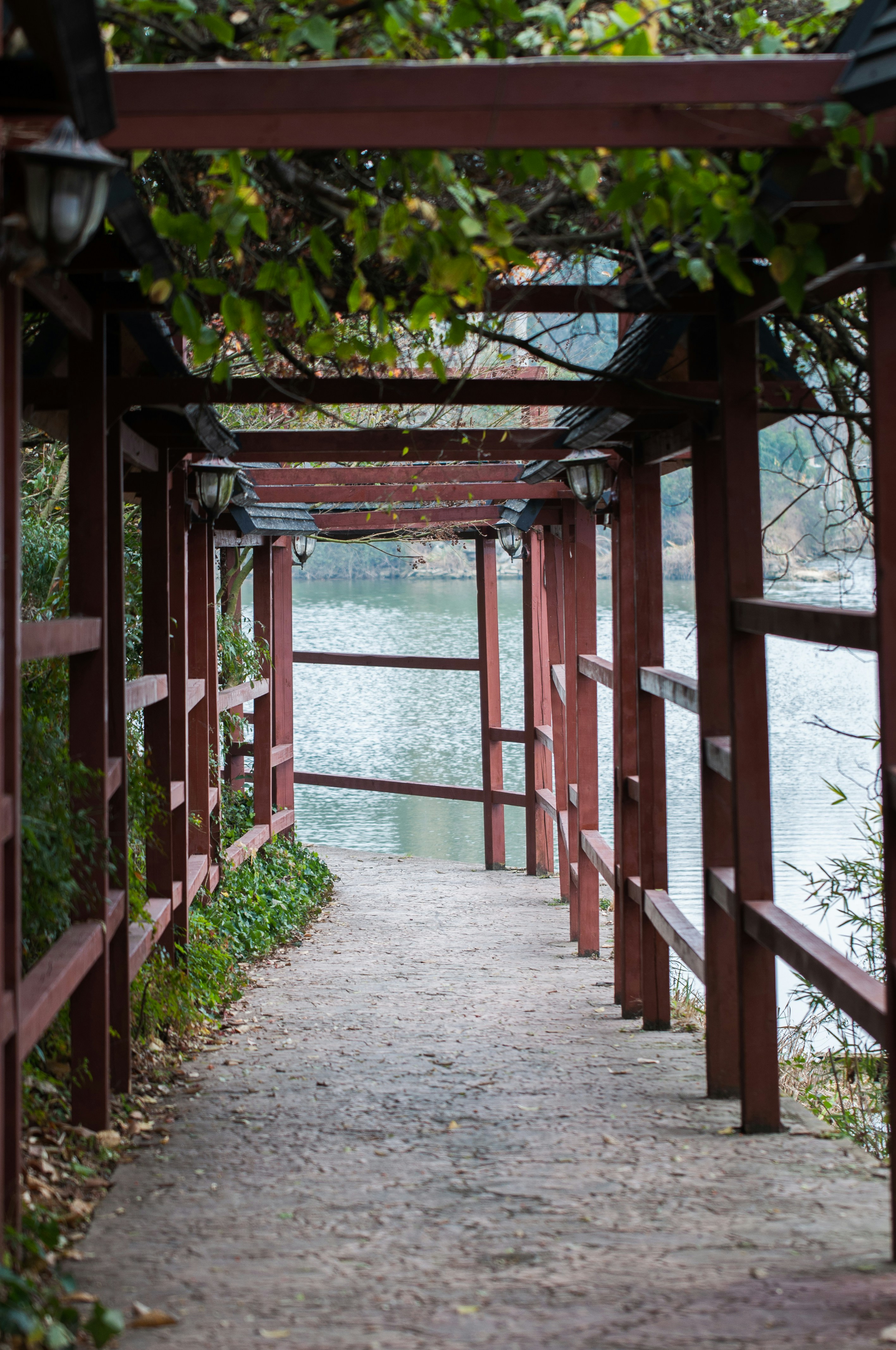 a walkway leading to a body of water