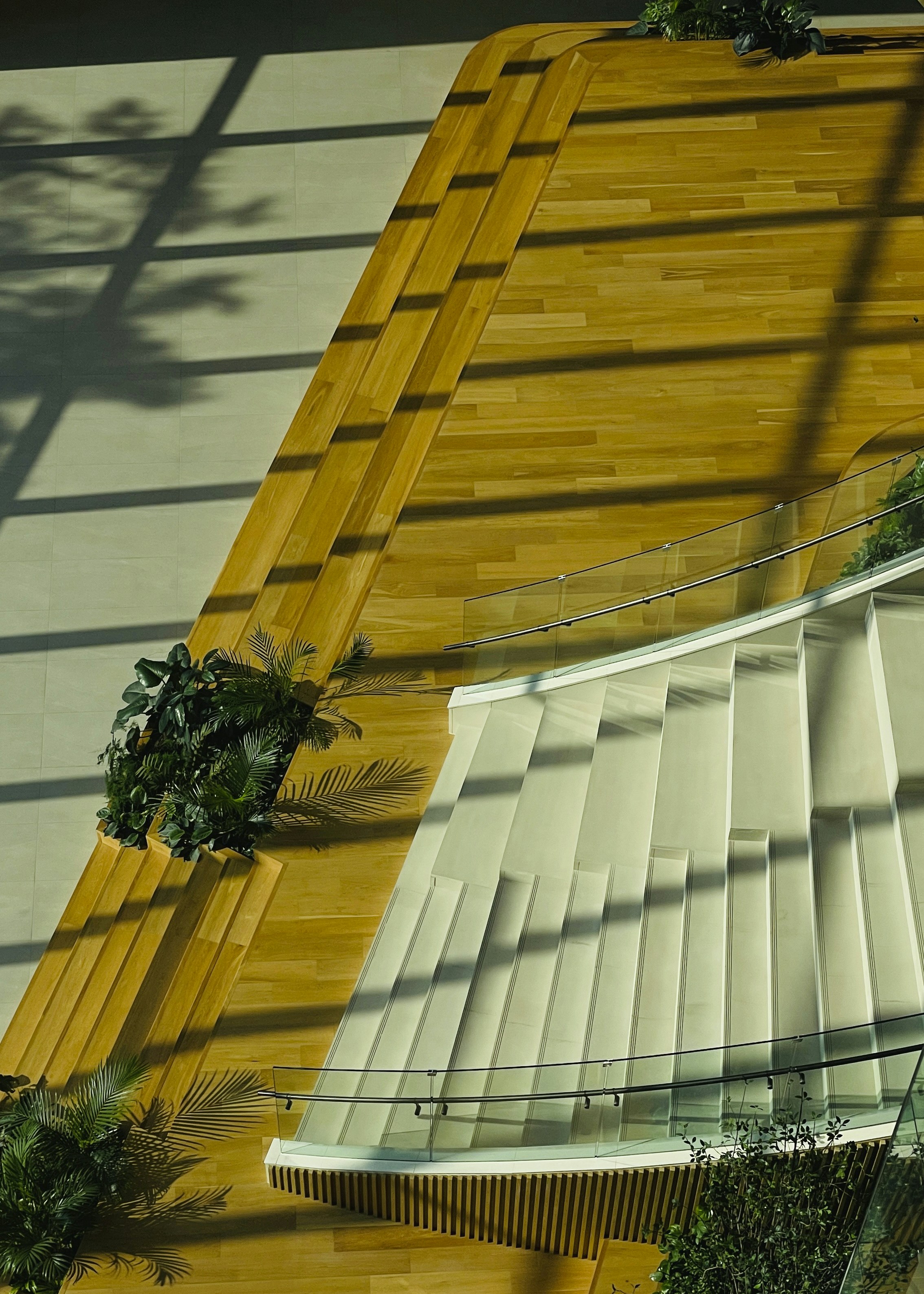 an overhead view of a building with a clock on it
