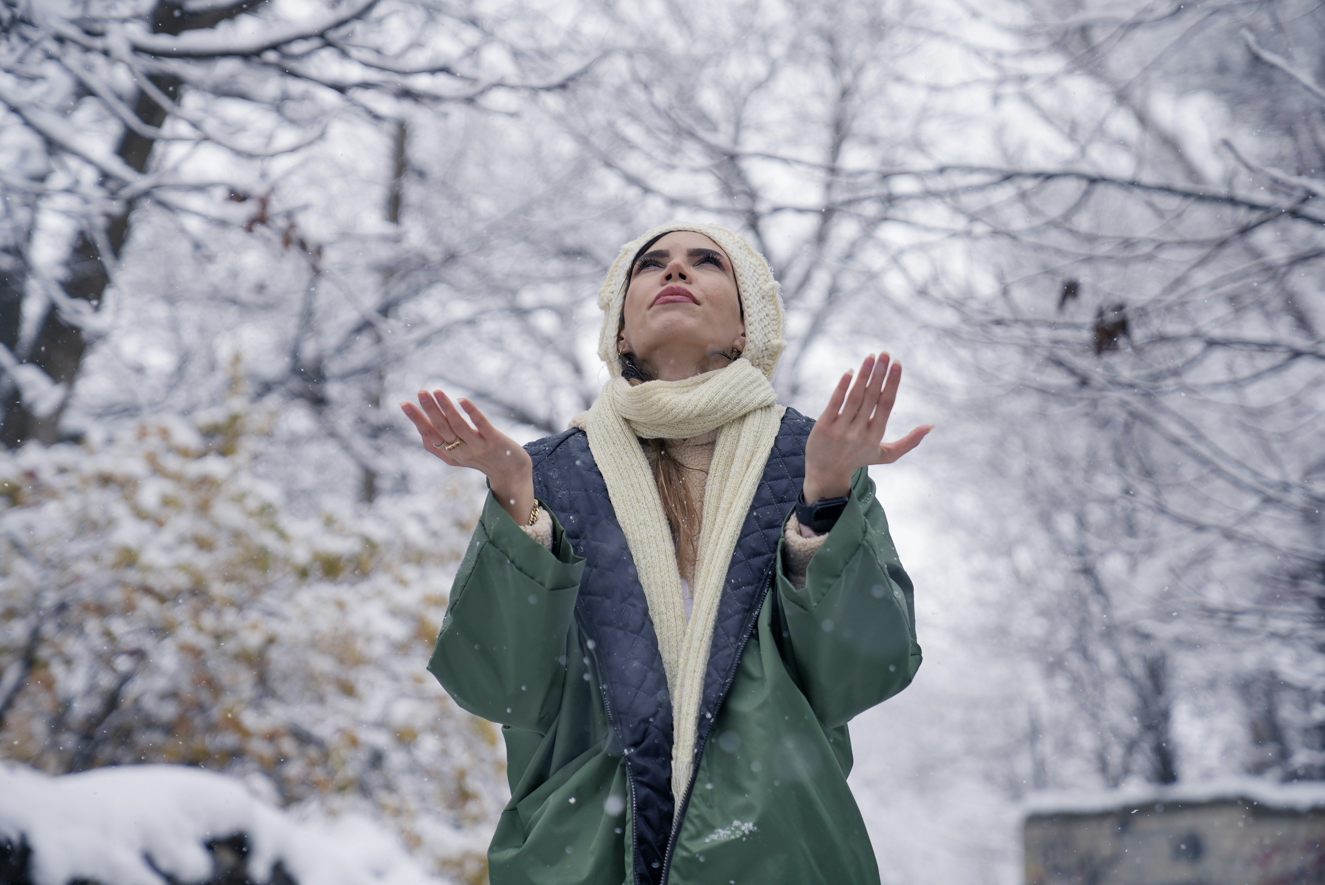 Winter Reverie Under Falling Snow: A Portrait of Quiet Wonder