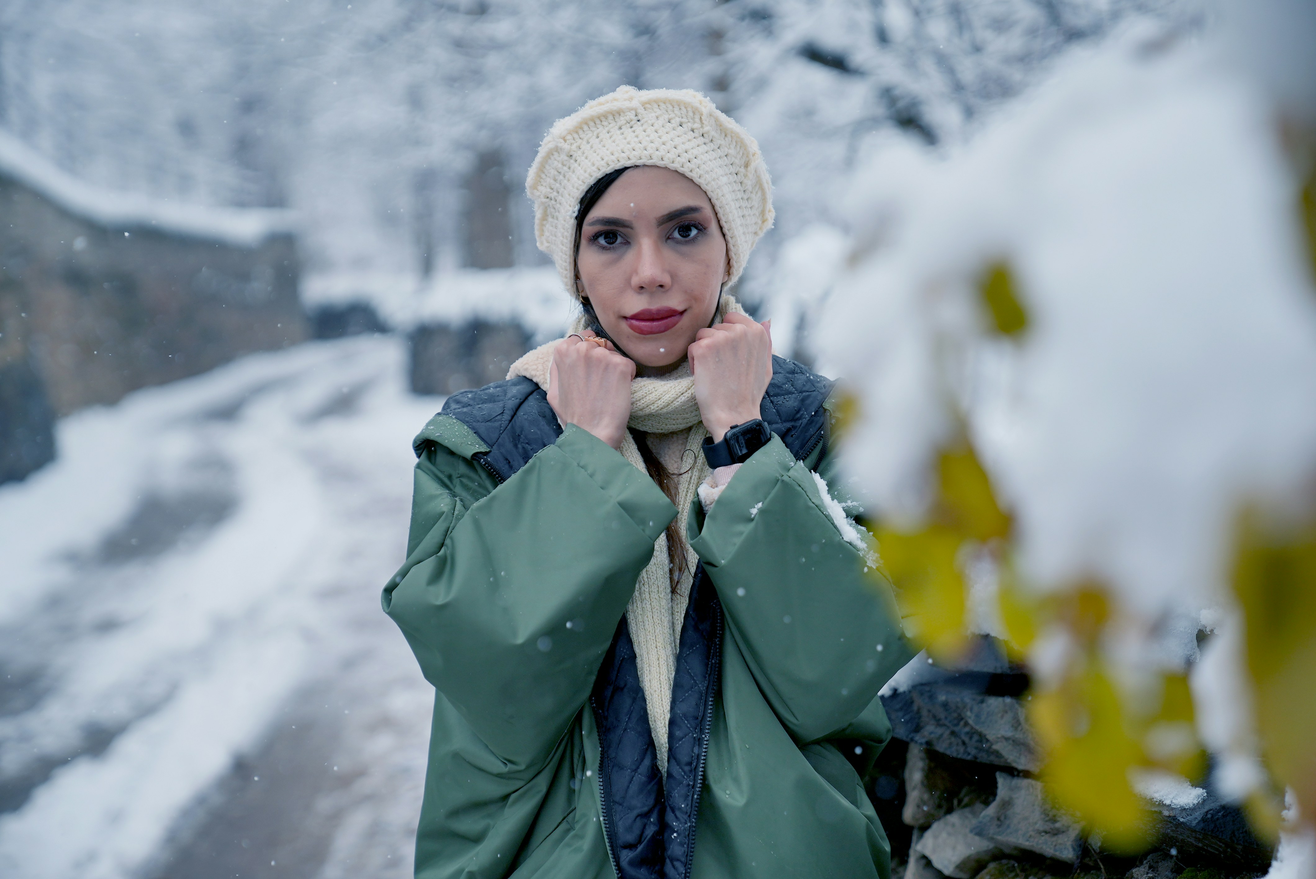 Beautiful girl posing in winter nature