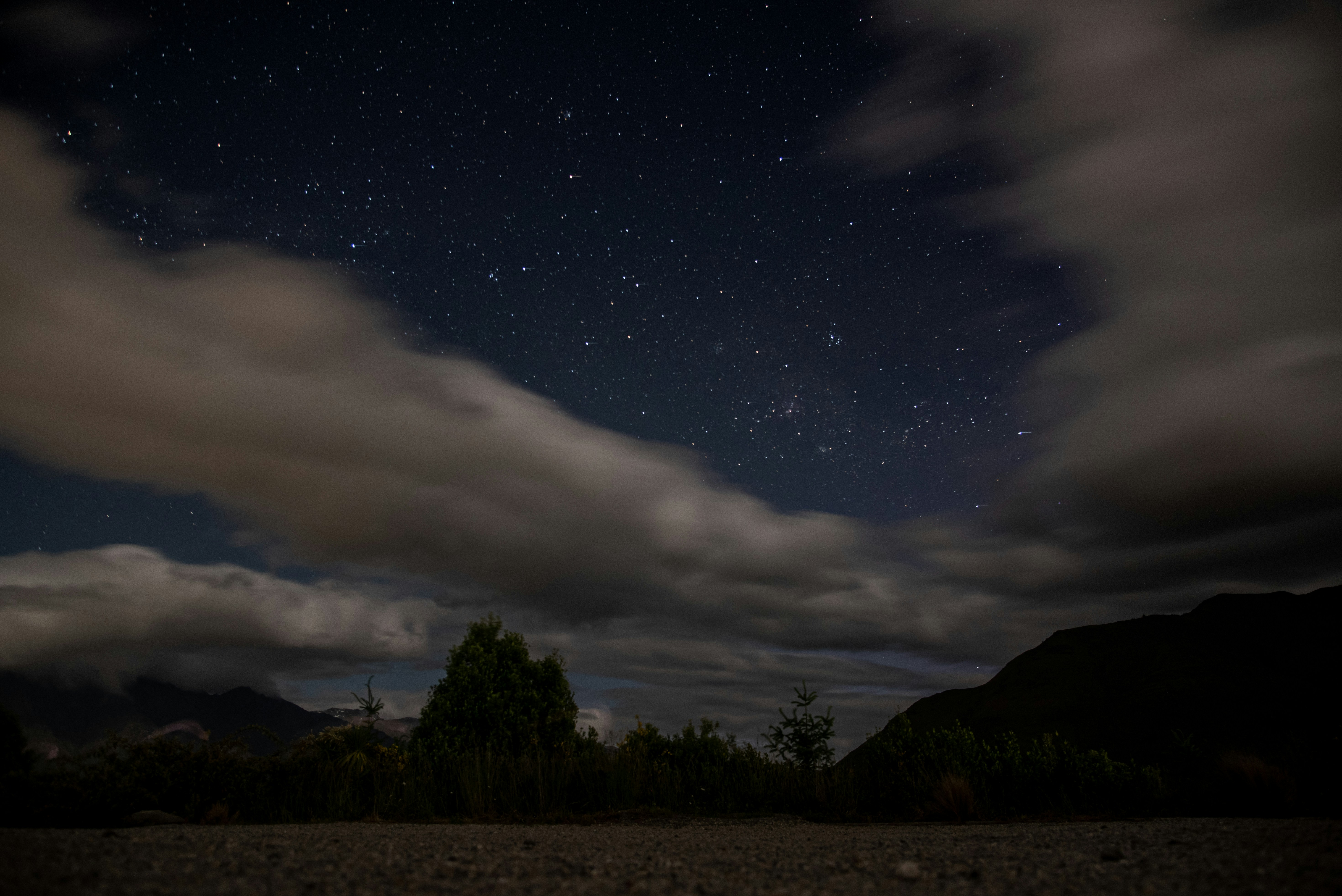 A night sky with clouds and stars above a forest photo – Free ...