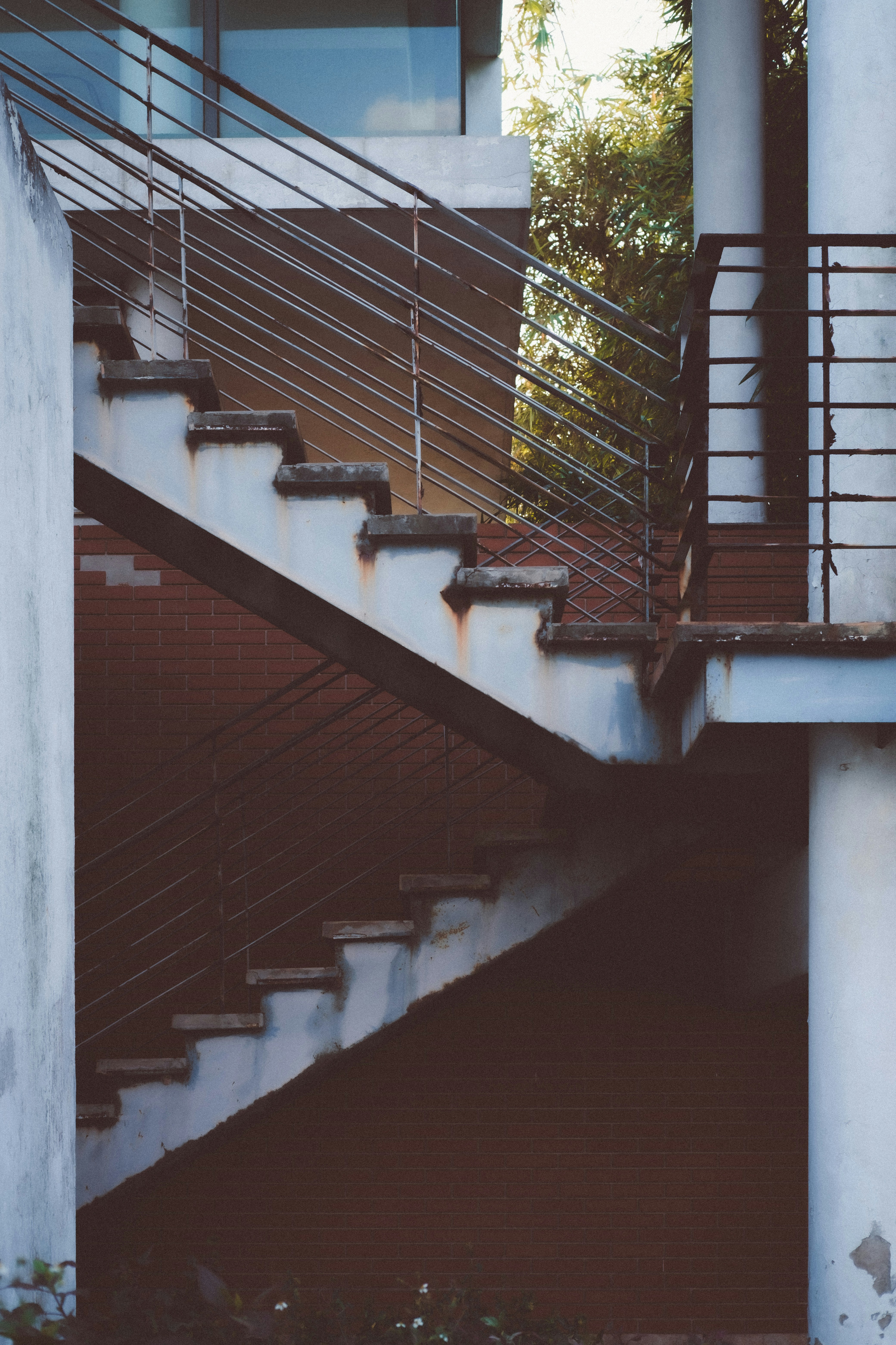 A fire hydrant in front of a set of stairs photo – Free Handrail Image ...
