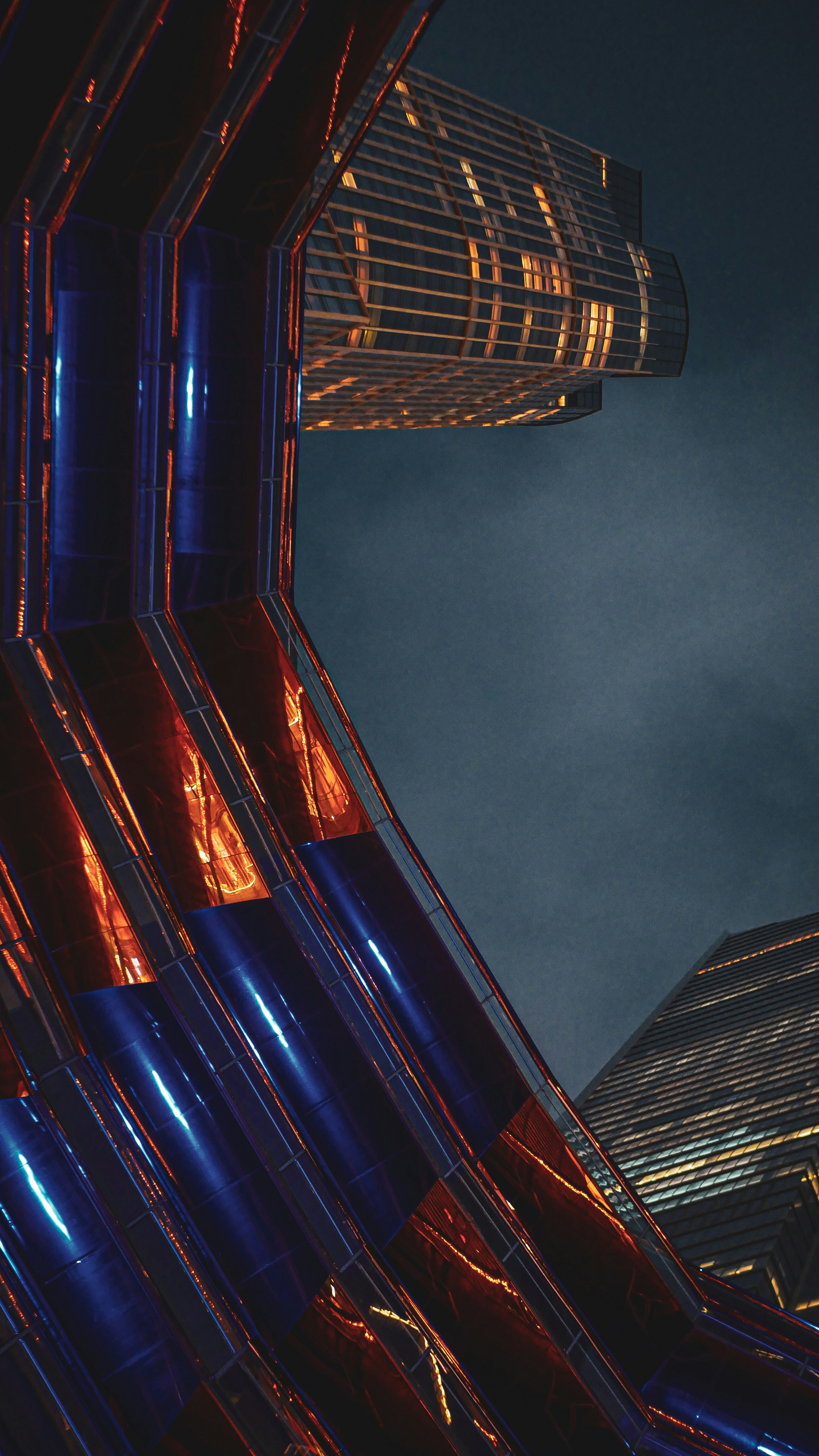 Neon Arches in Night Tilt: A Sculptural Cityscape
