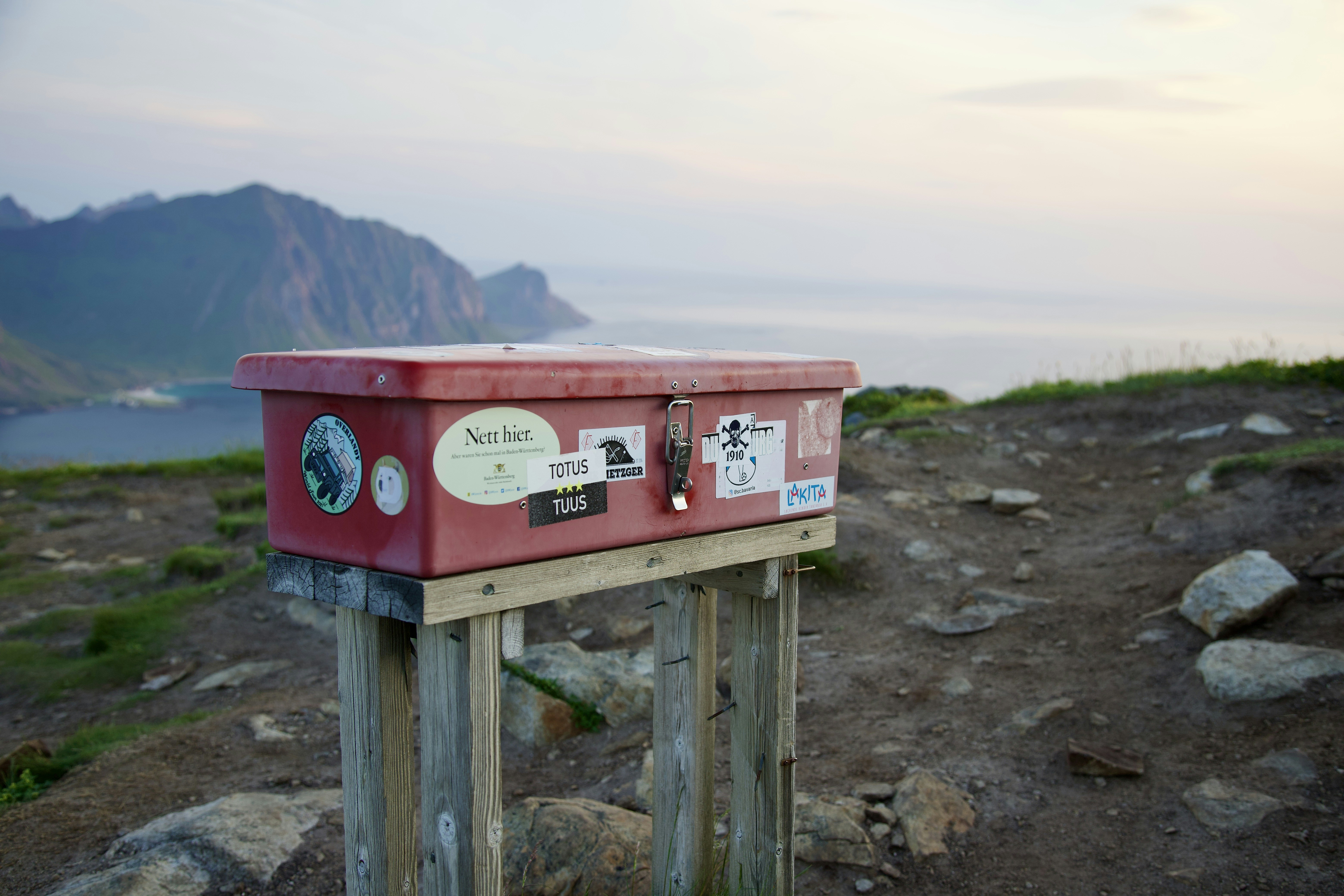 A Red Box at a Cliffside Overlook