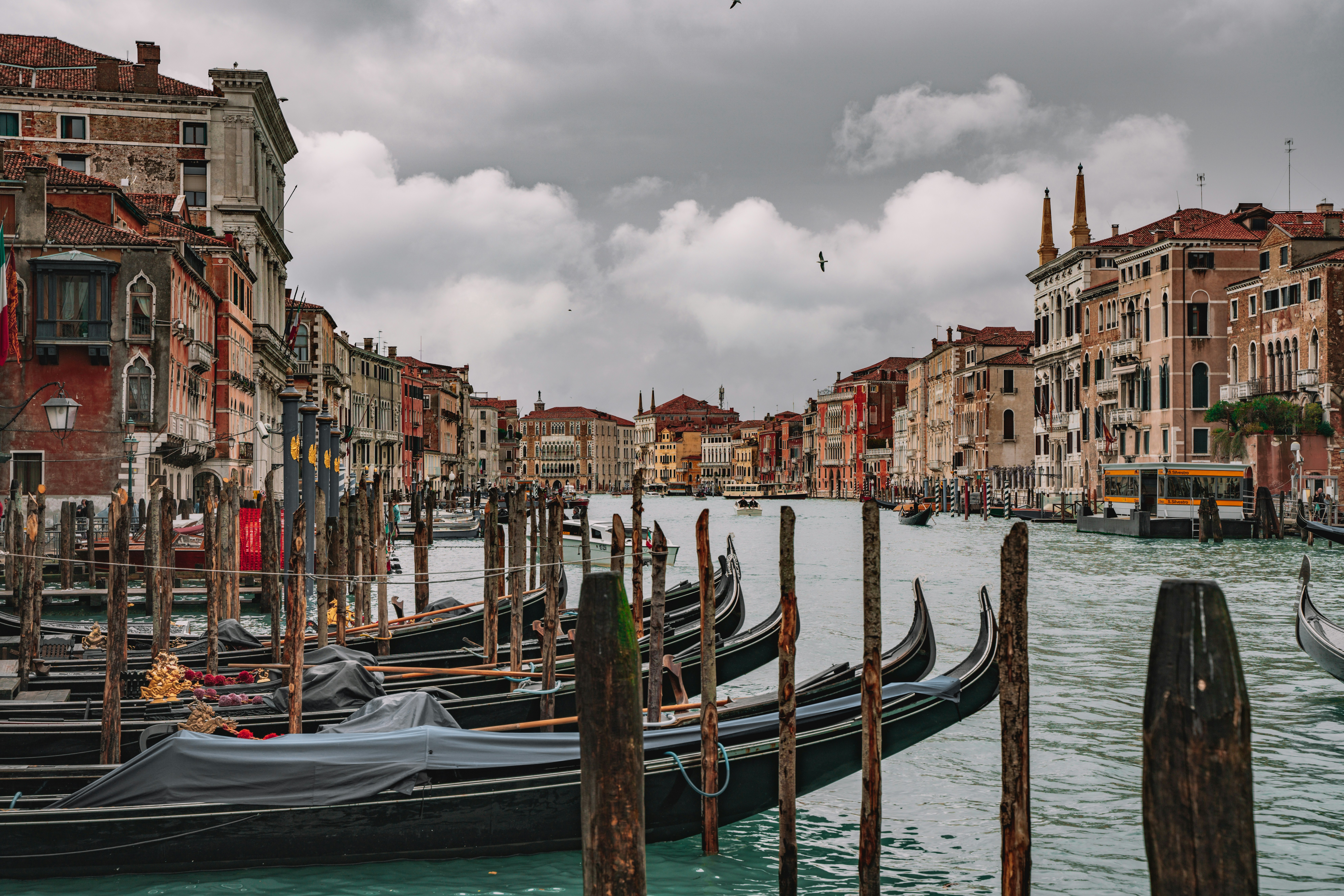 Cloudy day in Venice Italy, overlooking the Grand Canal with all its boats