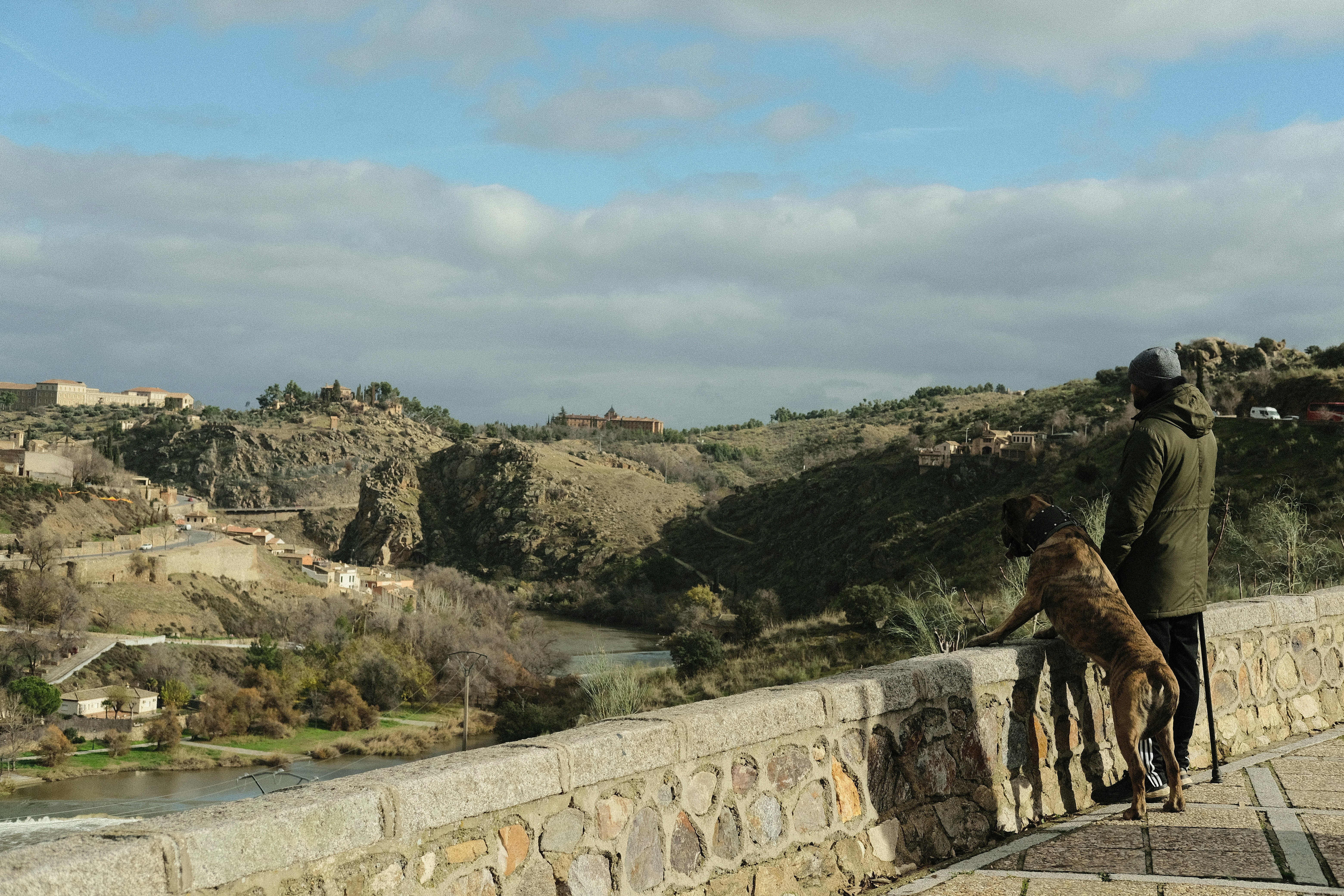 Ridge Overlook: Companions on the Stone Rail Amid Valley Light