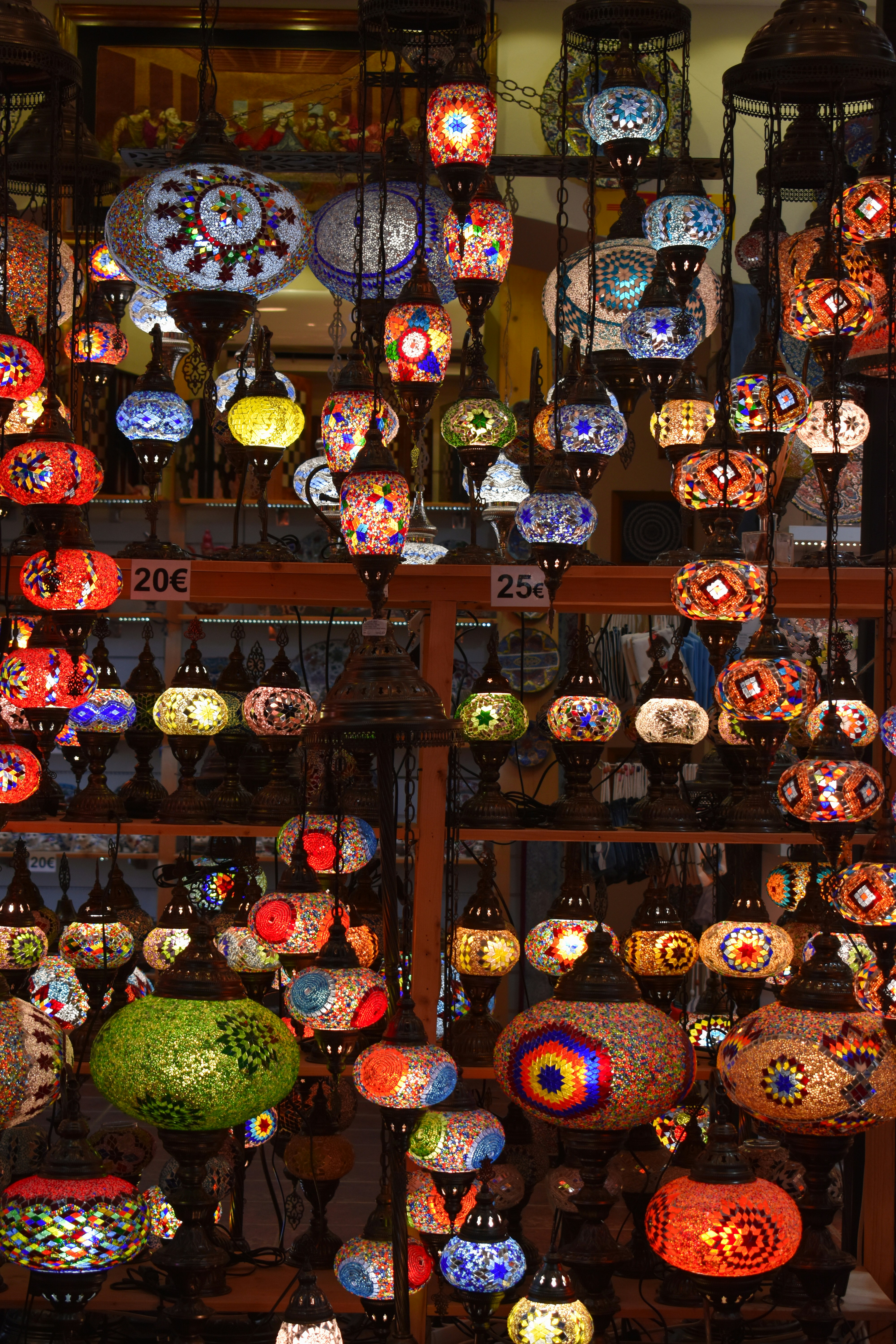 Mosaic Lanterns in a Twilight Bazaar: A Kaleidoscope of Hanging Orbs