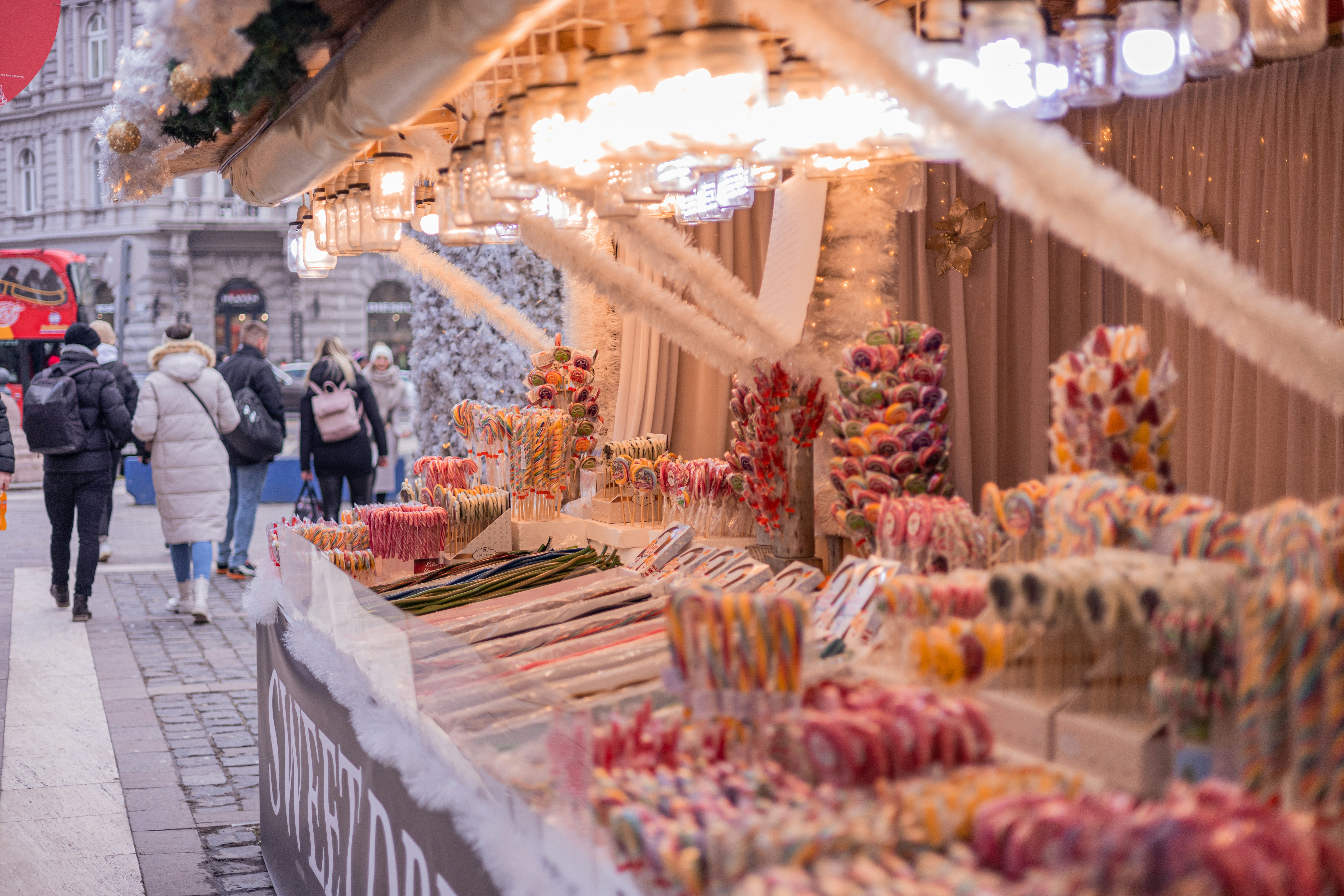 Candy Parade at a Snow-Dusted Market