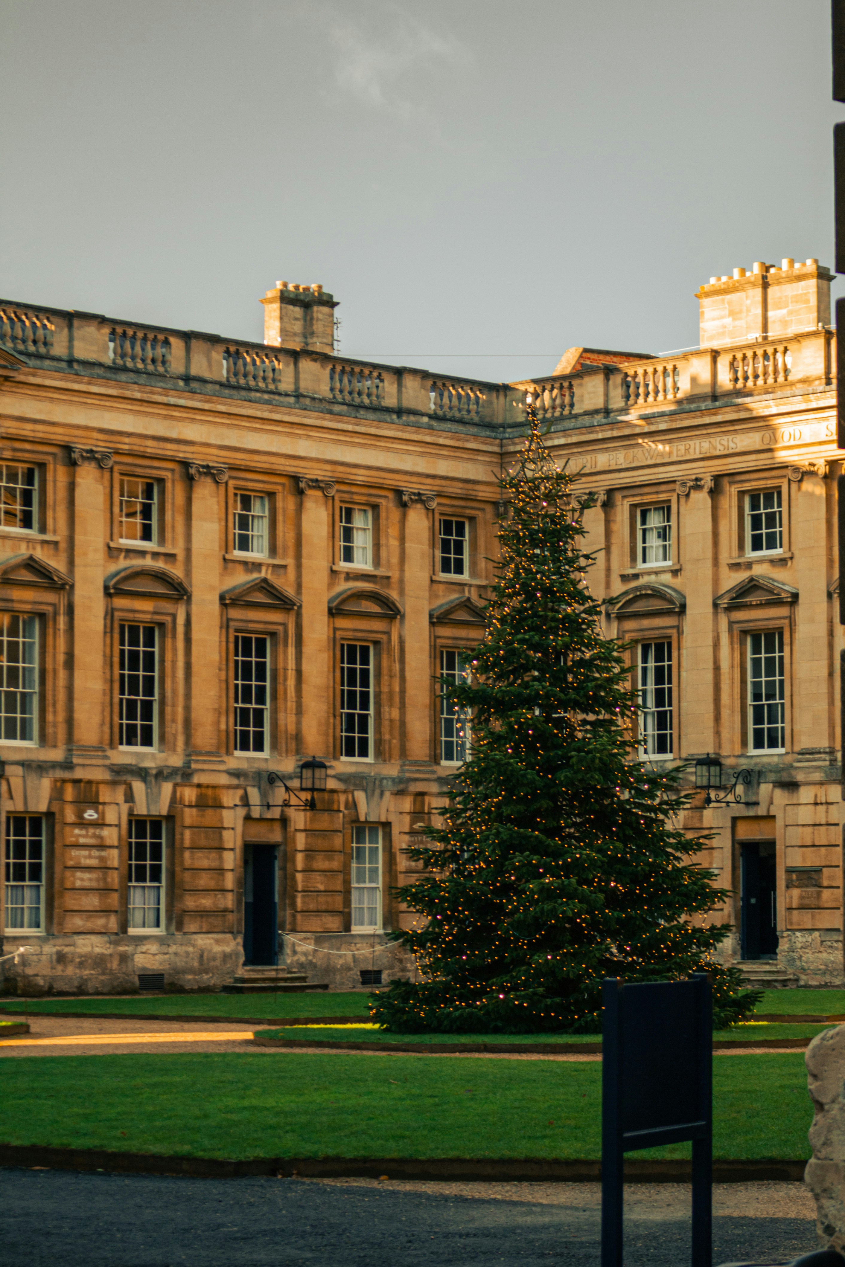 Courtyard Christmas Glow Before a Neoclassical Facade