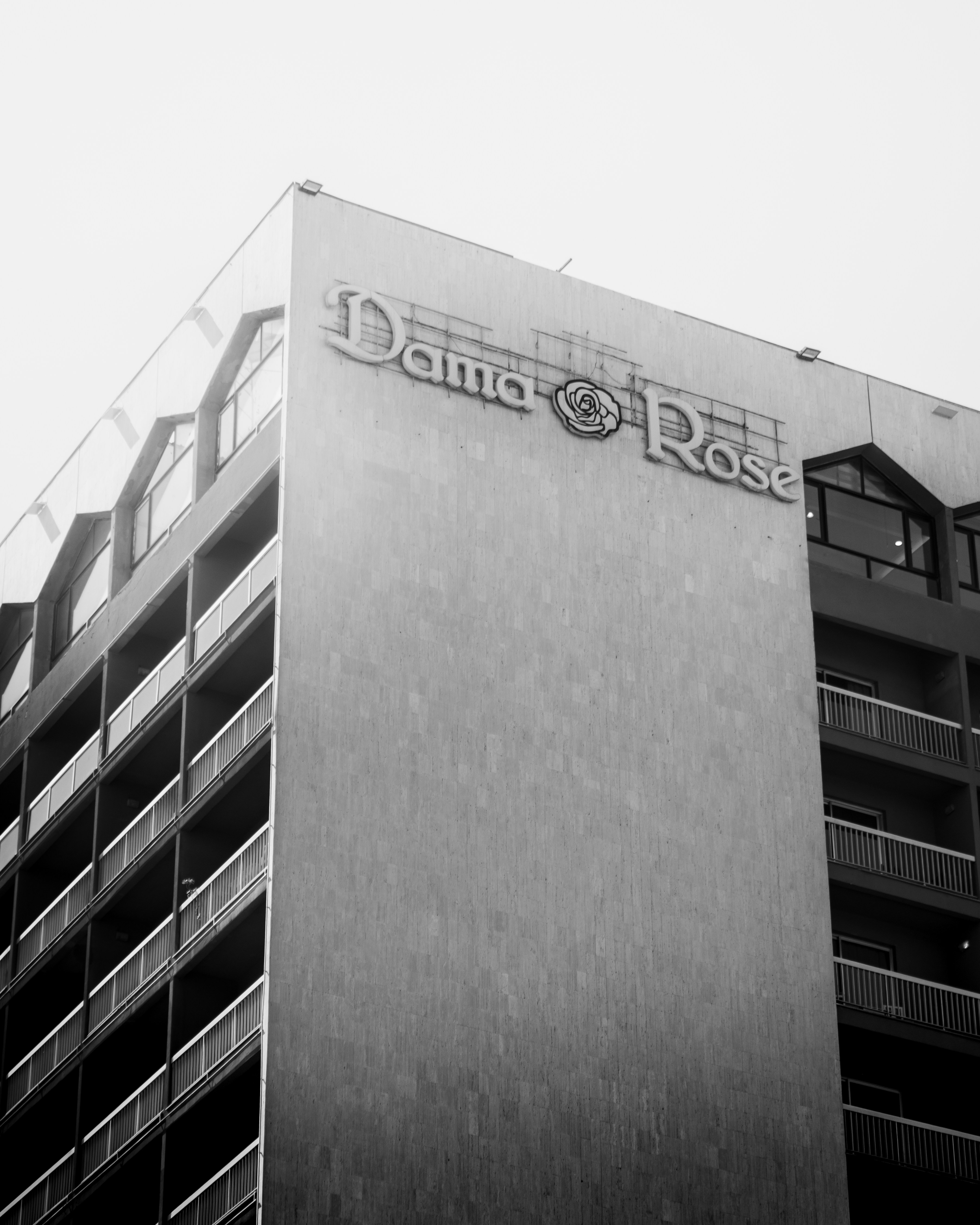 Dana Rose Facade: Monochrome Geometry with a Bold Sign