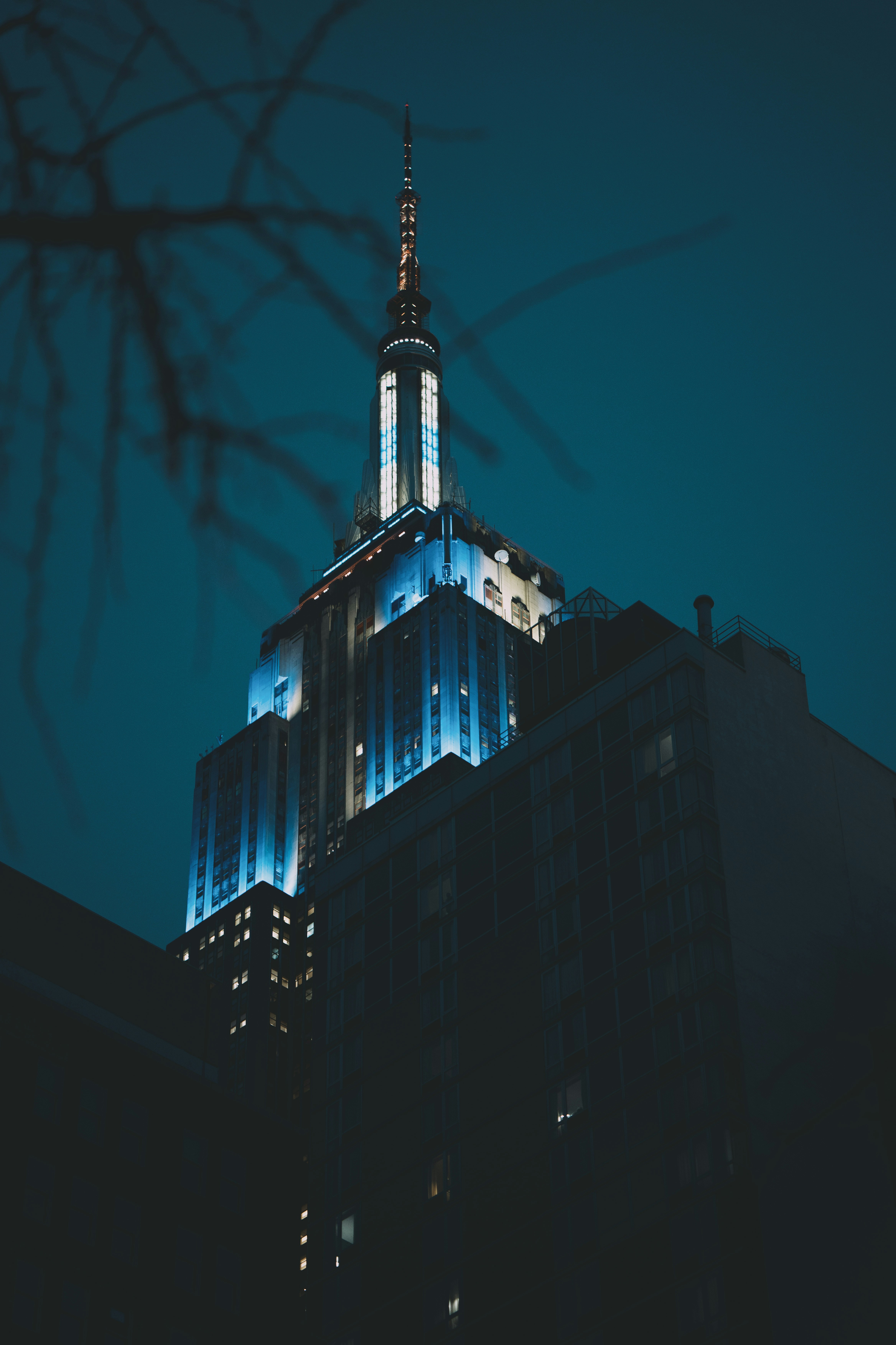 a very tall building lit up at night