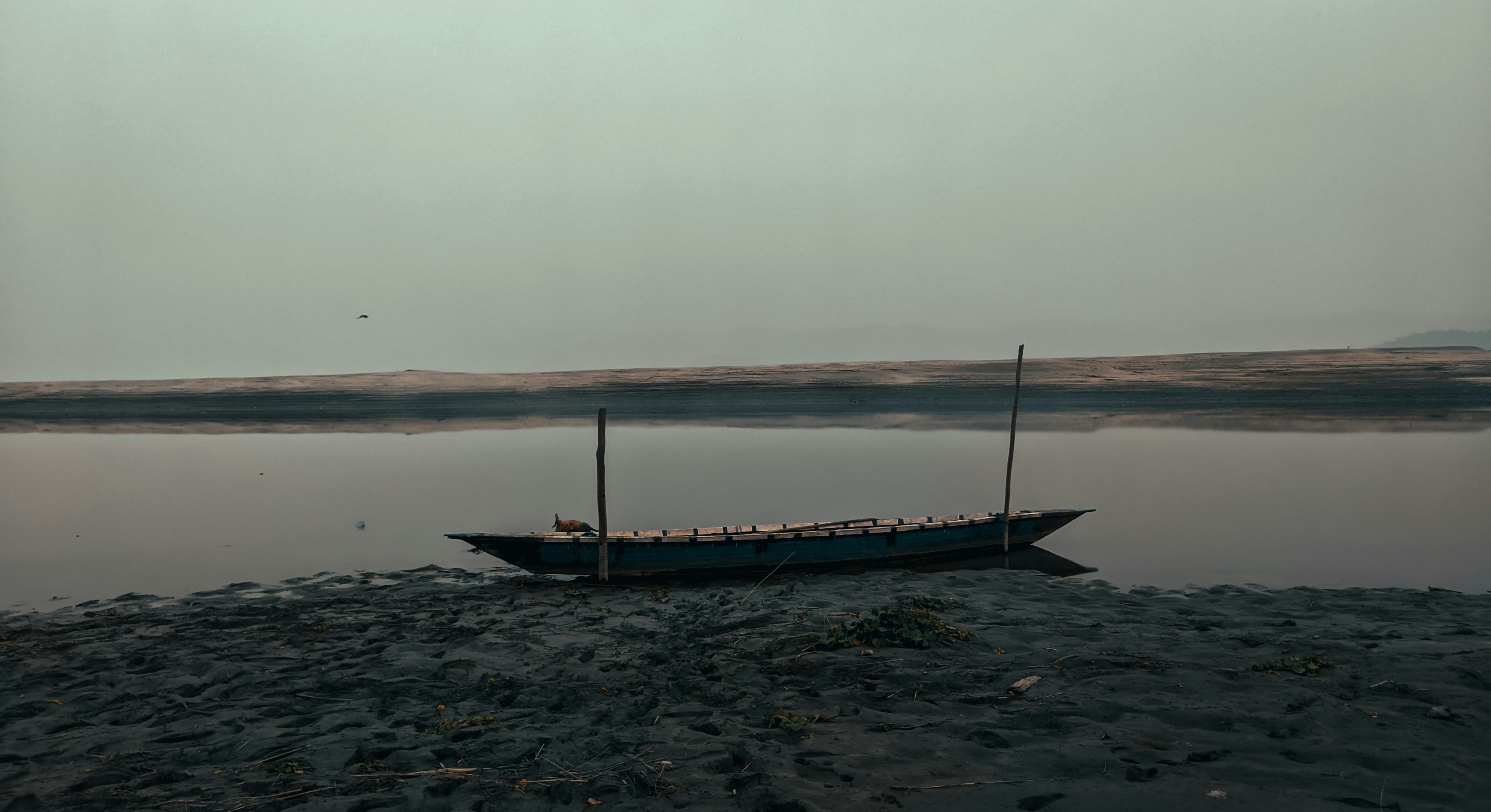 Liminal Vessel at the Mudflat: A Quiet Estuary Portrait