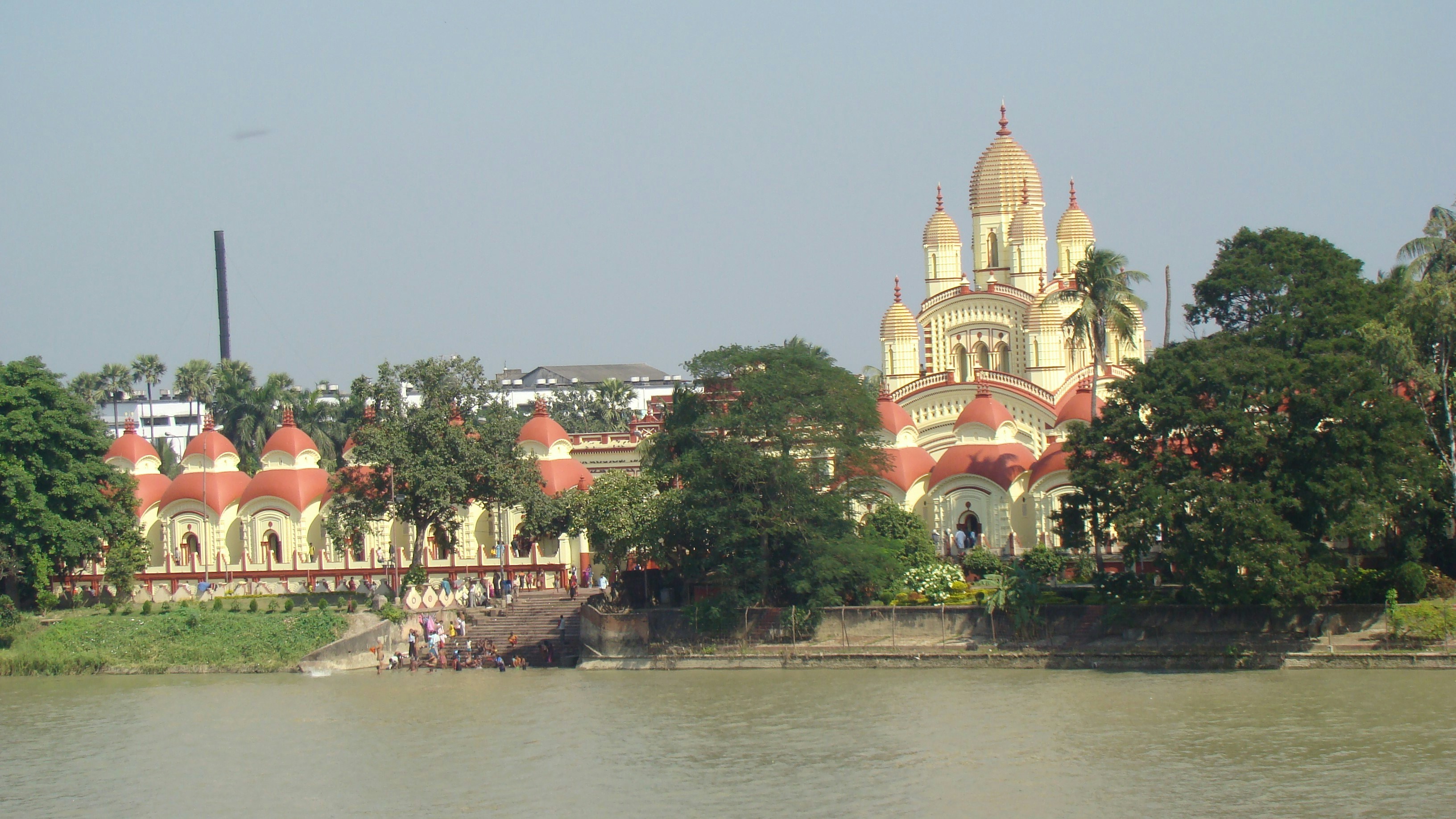 Temple Riverside: Gold Domes Rising Beyond the Gnarled Trees