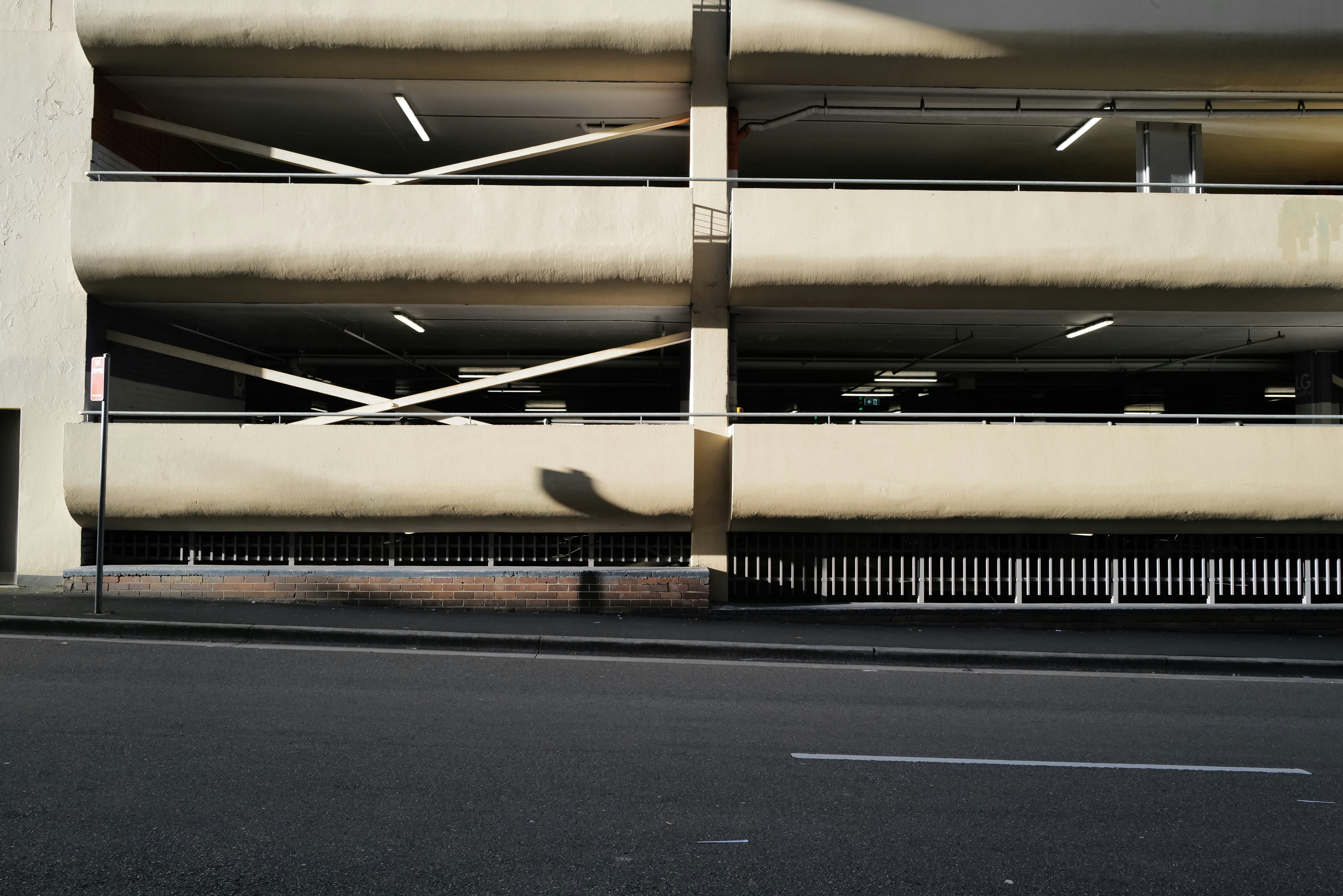 an empty parking garage on a city street
