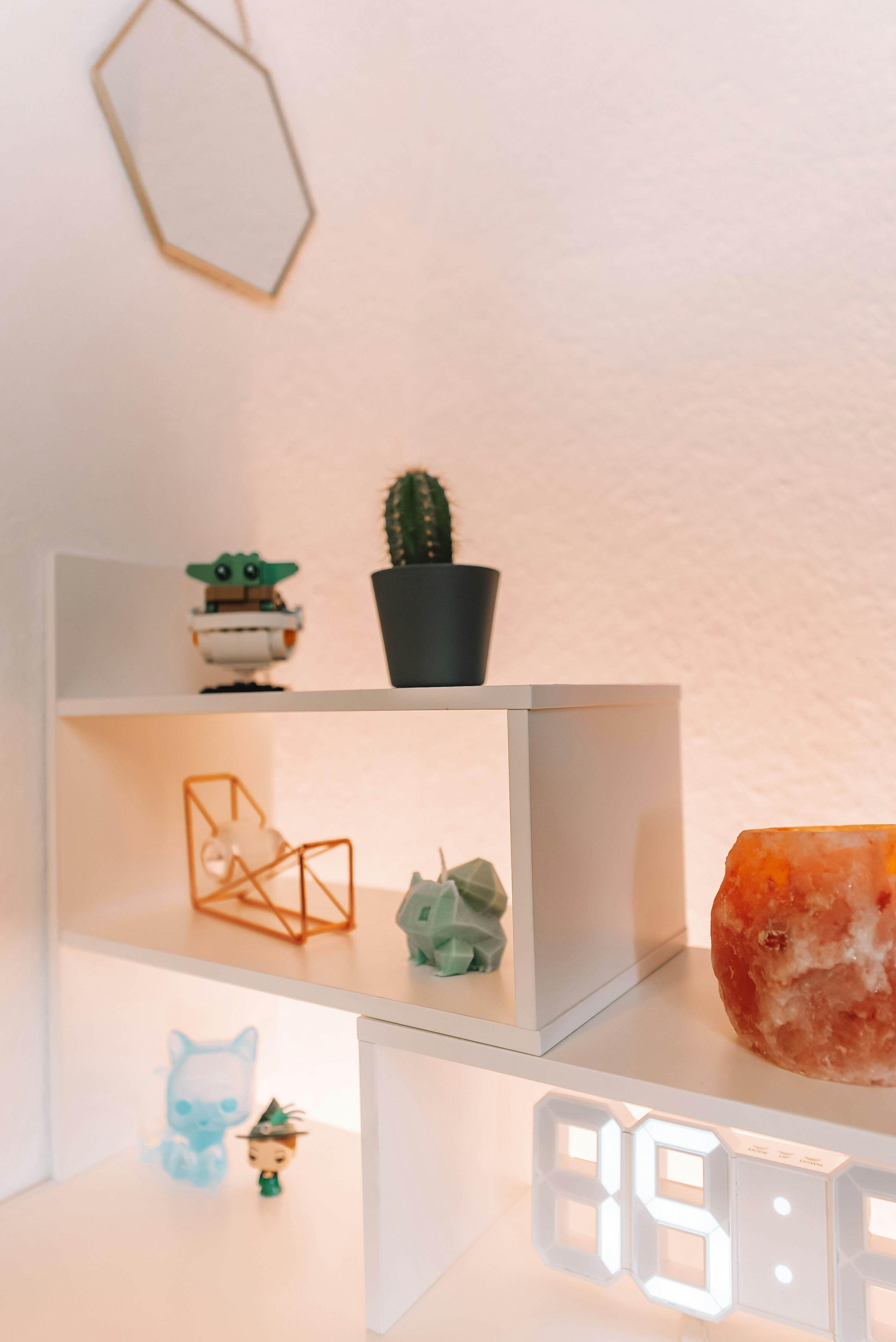 Cactus Sentinel on a Minimal White Shelf
