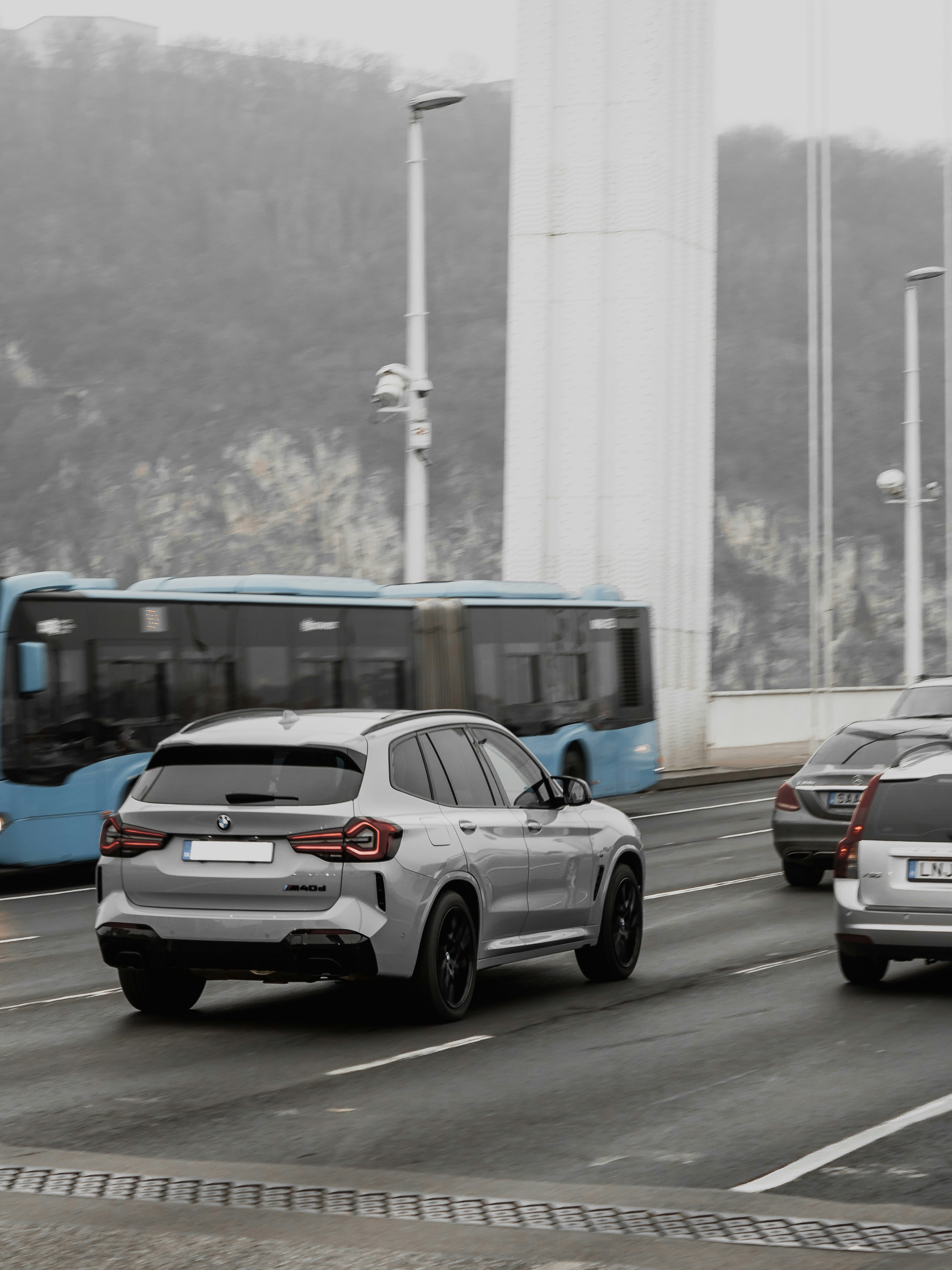 BMW crossing a bridge in Budapest