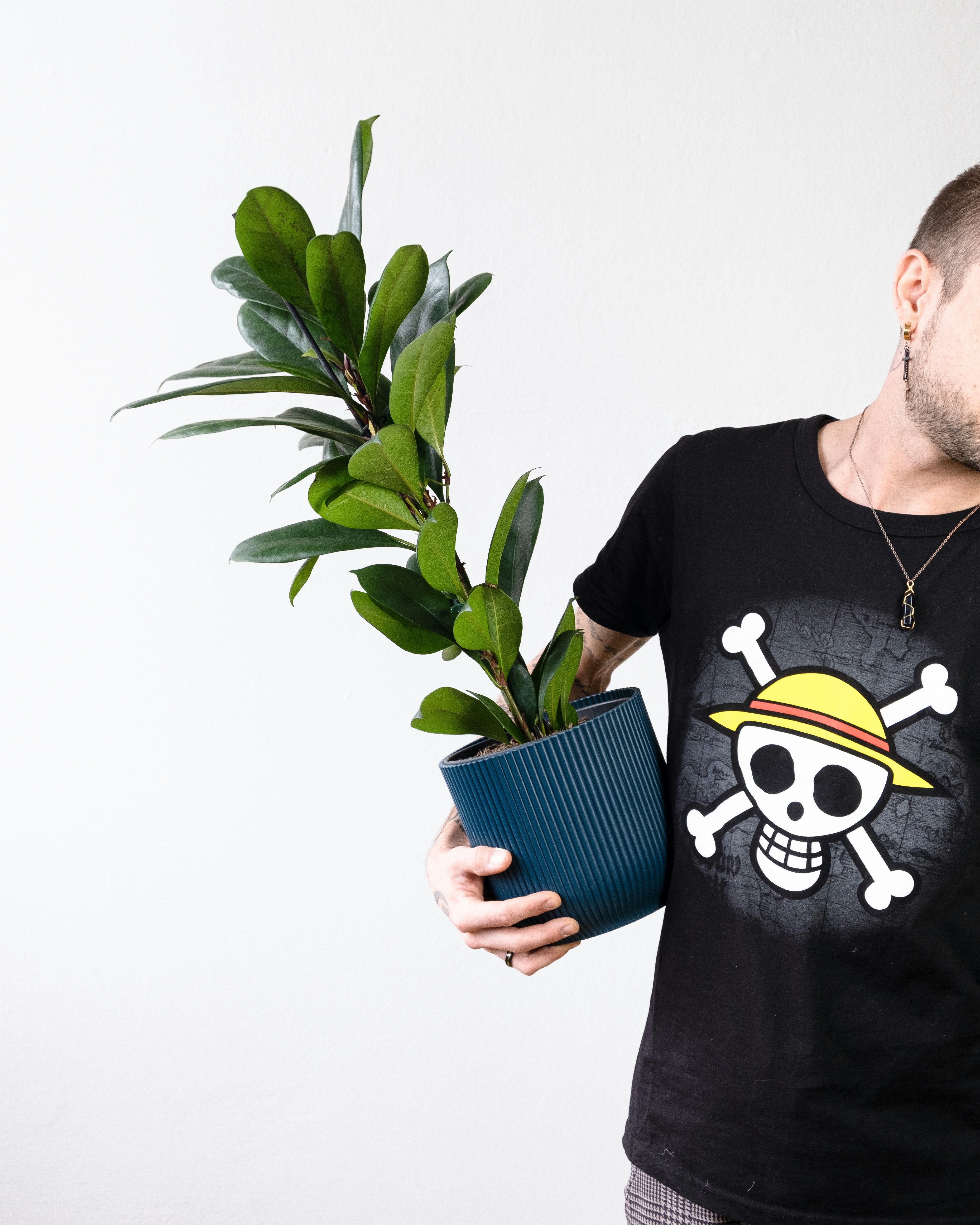 Plant and Skull Tee: A Casual Moment of Leisure