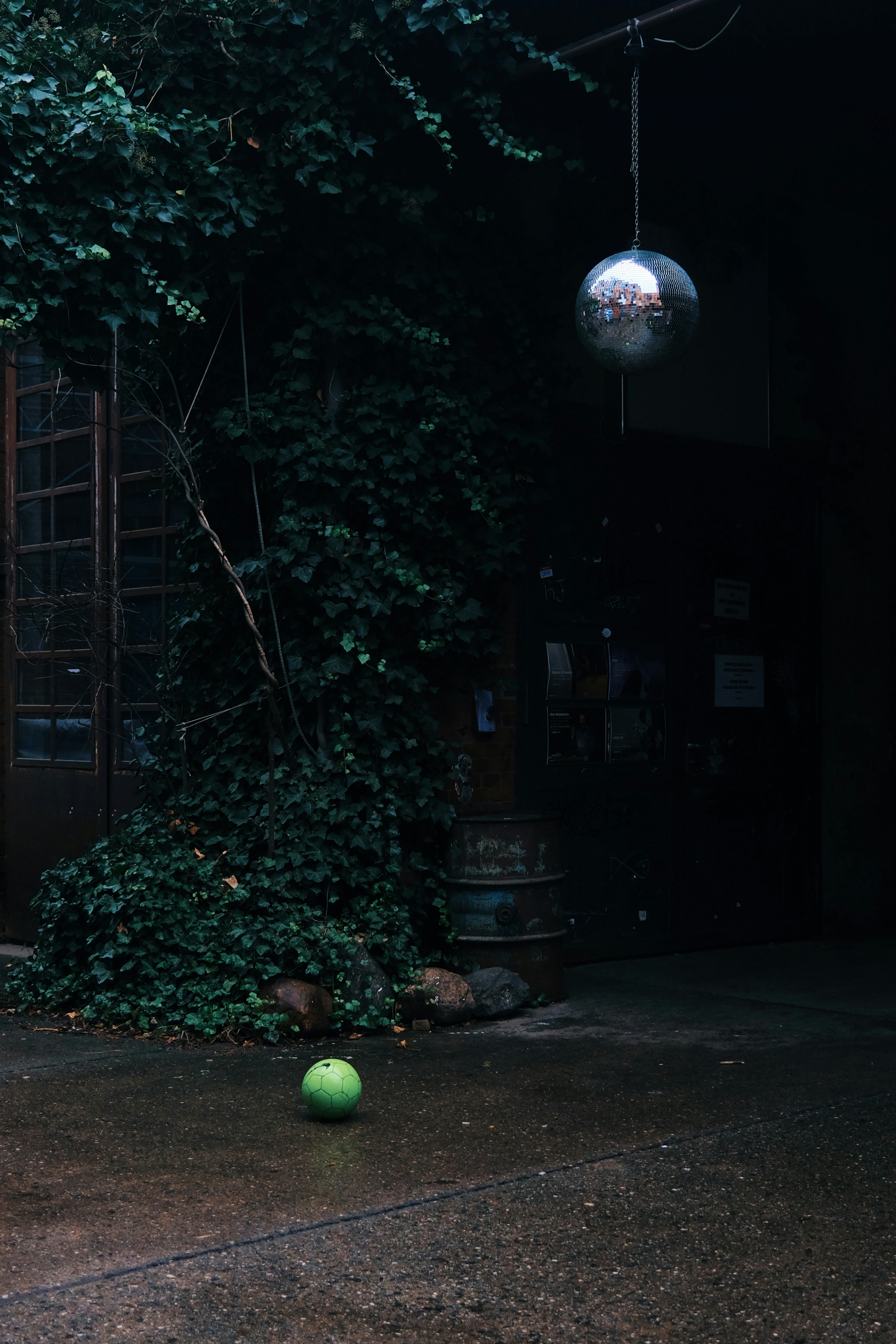 Chrome Sphere in a Veiled Courtyard