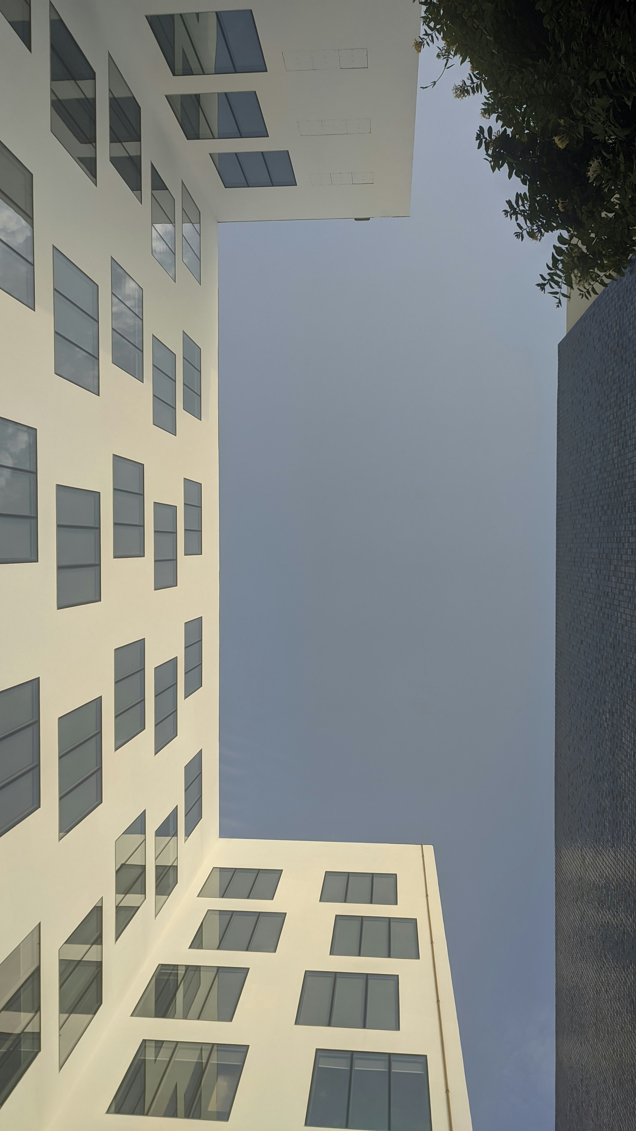 a tall white building with lots of windows