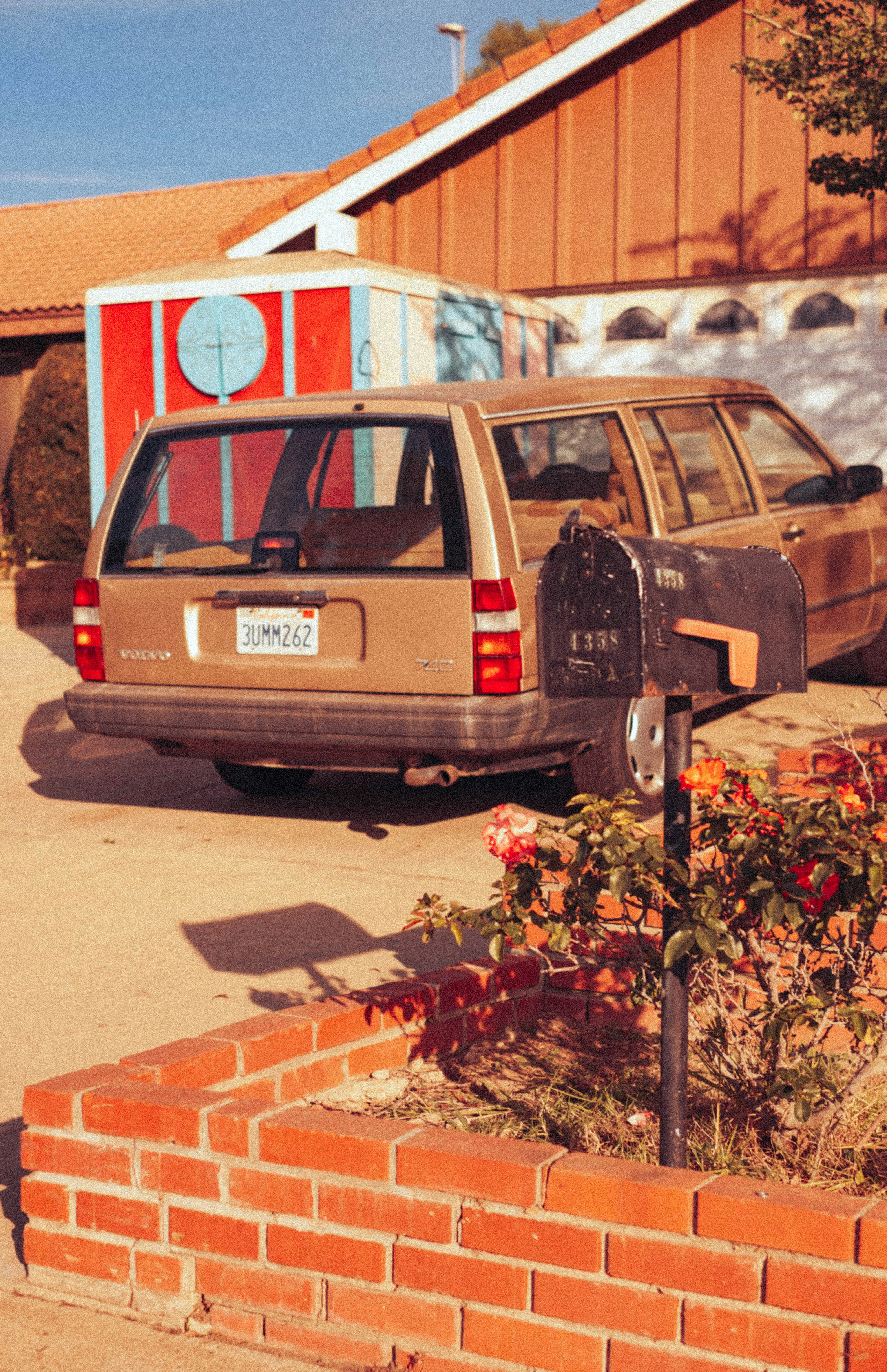 Vintage Suburban Scene Under Golden Hour Light
