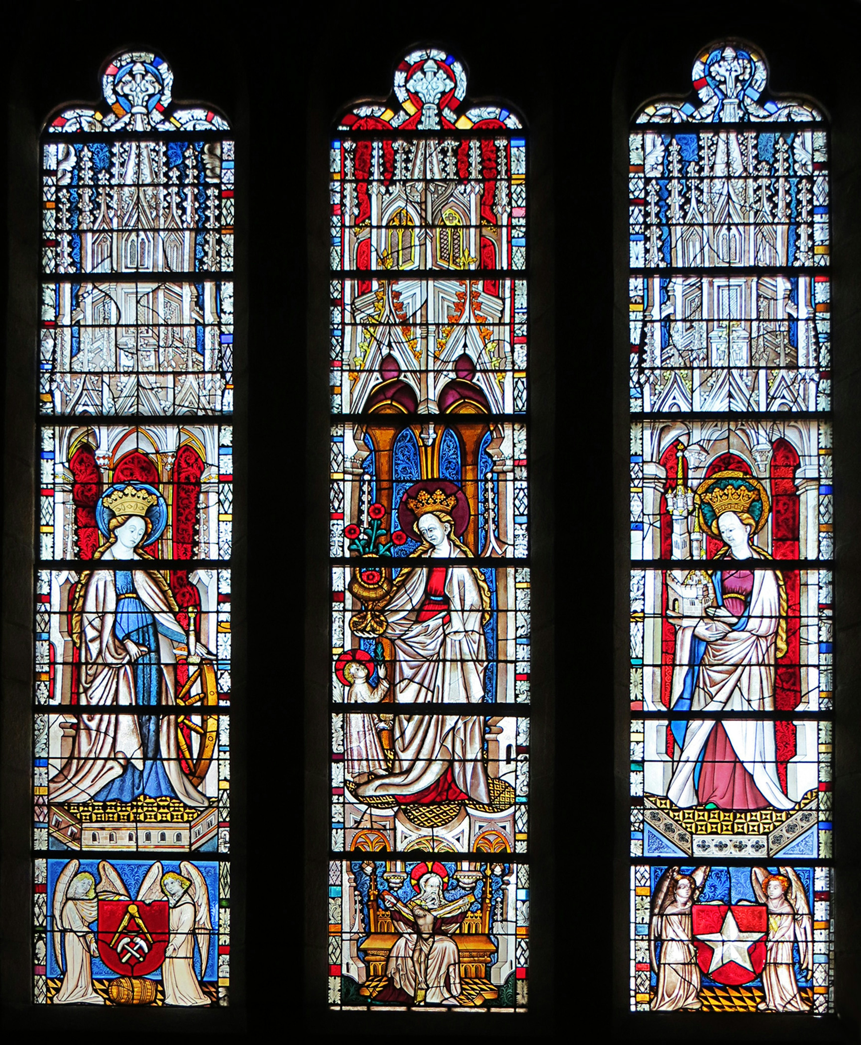 Three stained glass windows in a church photo – Free Stained glass ...