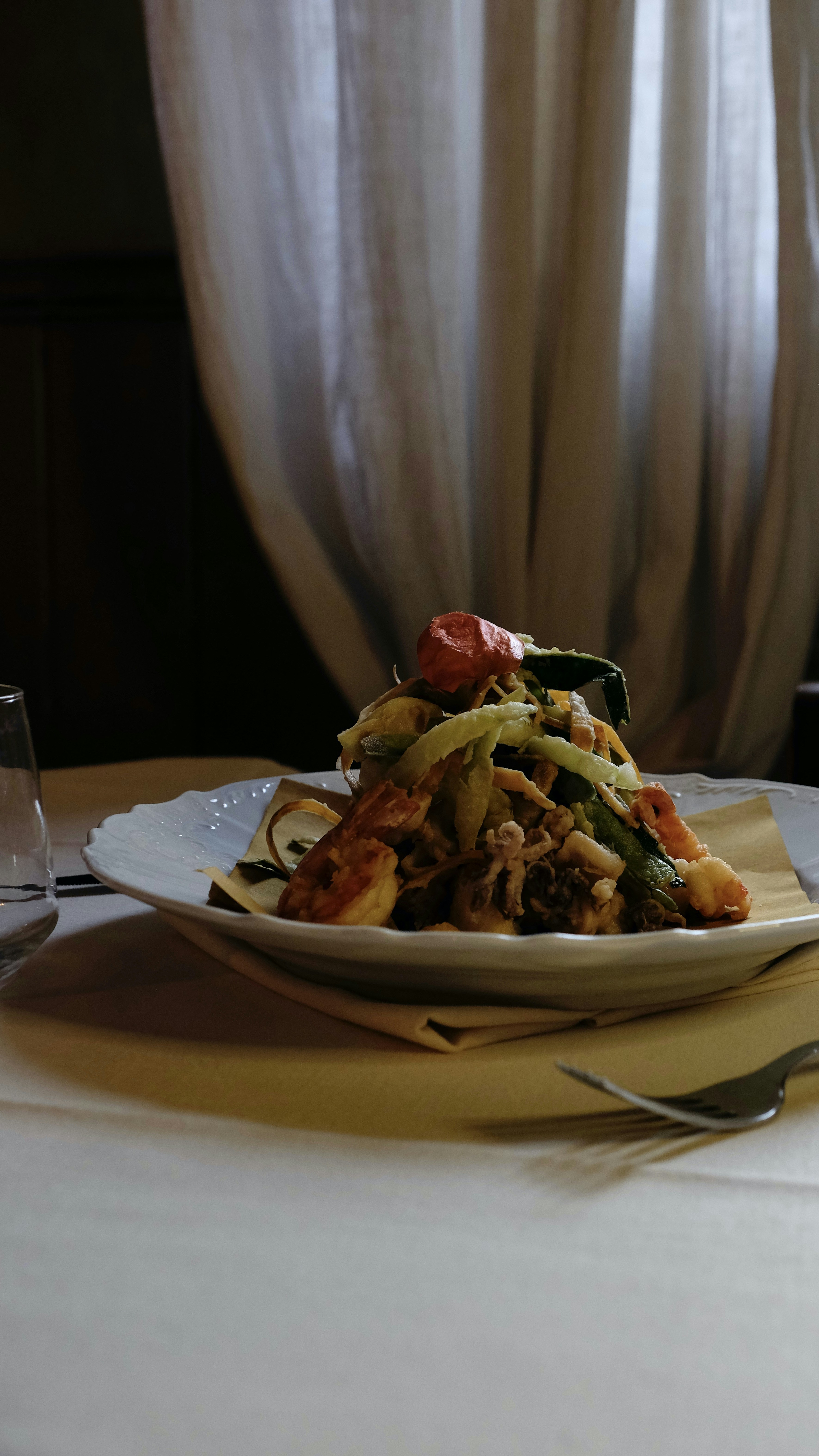Golden Plate Underlamed by Curtain Light