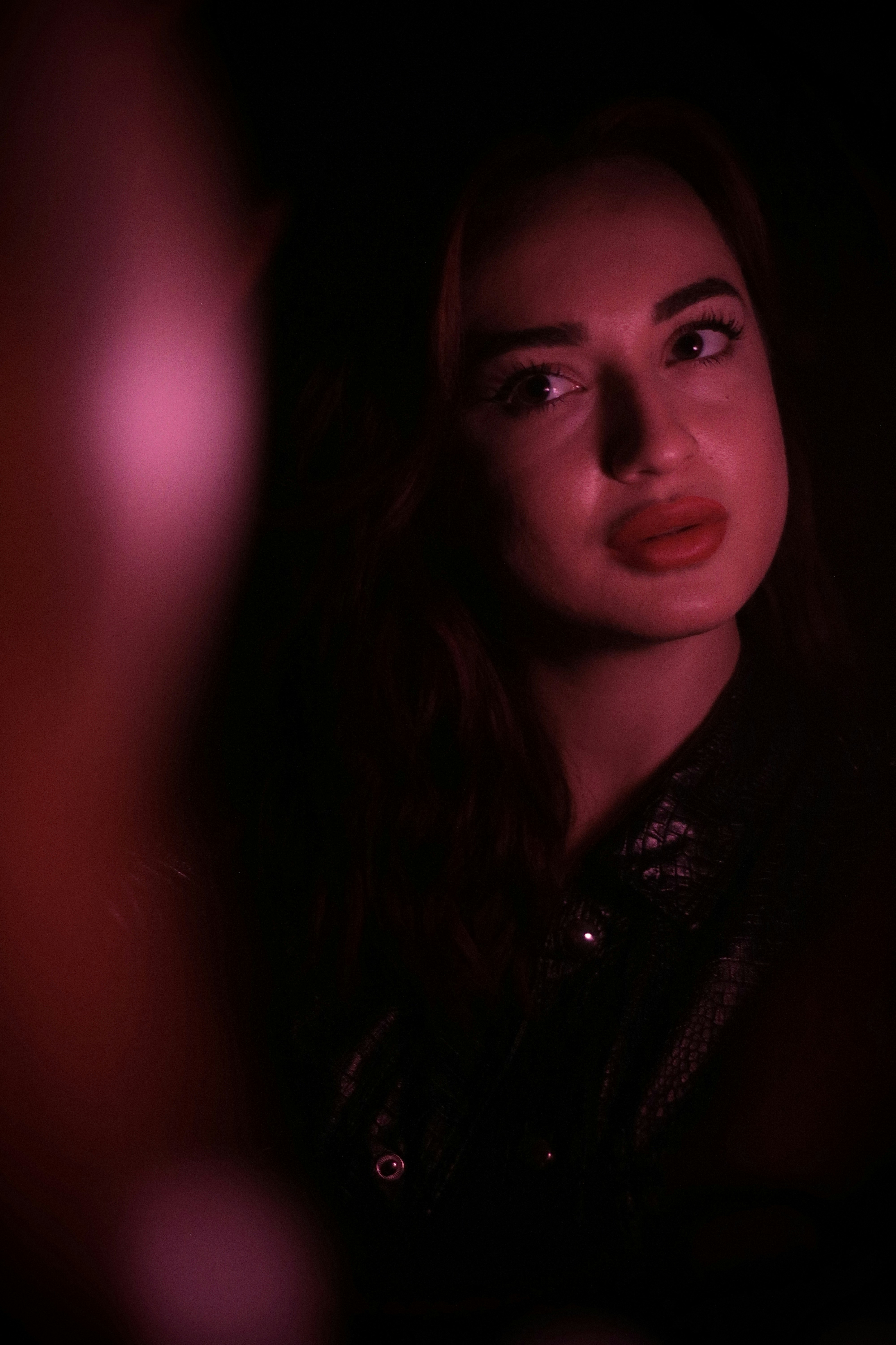 Crimson Gaze in Neon Velvet Portrait