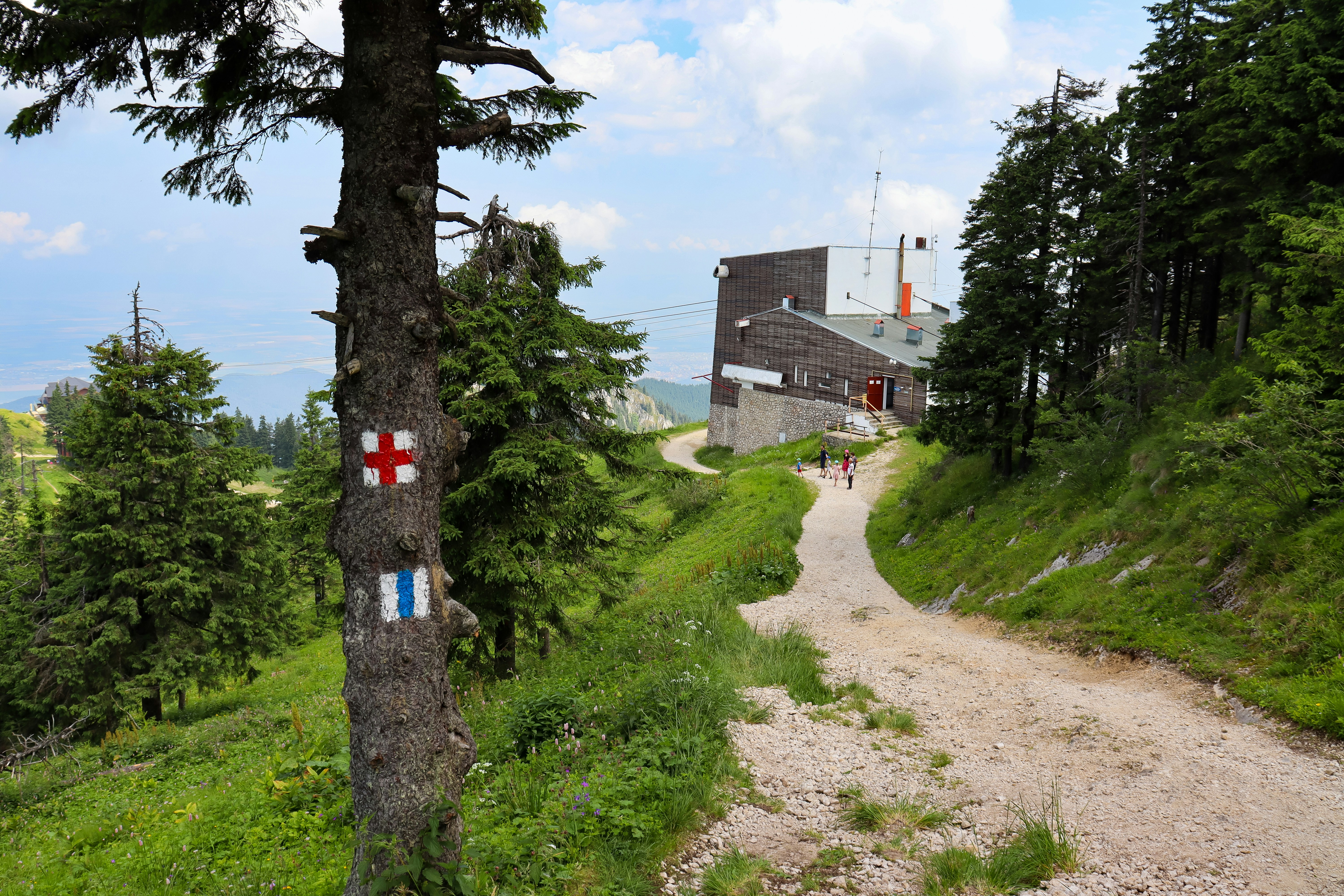 Trail-marked Ascent: Reaching a Rustic Alpine Lodge