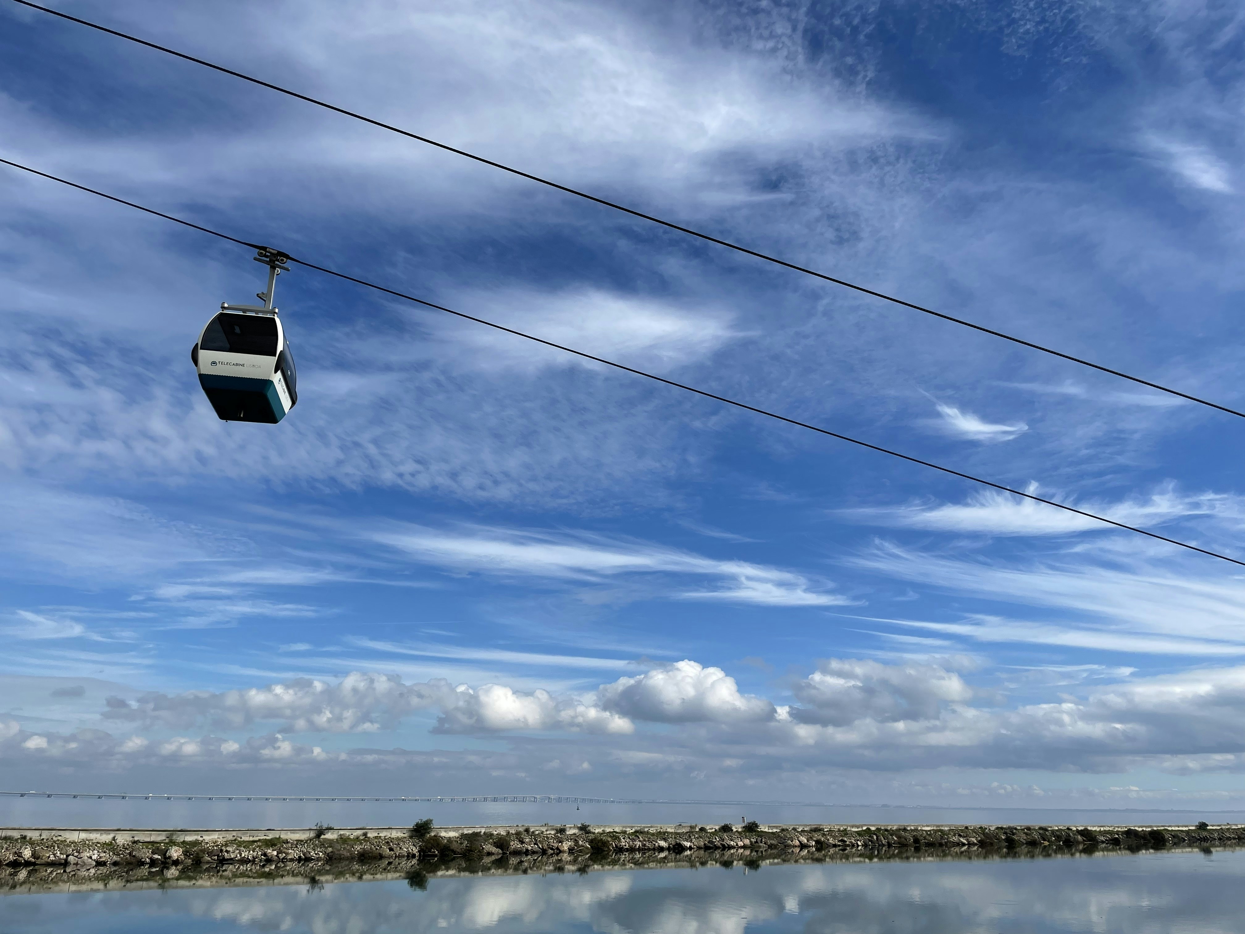 Azure Span: The Cable Car Crossing a Quiet Blue Horizon