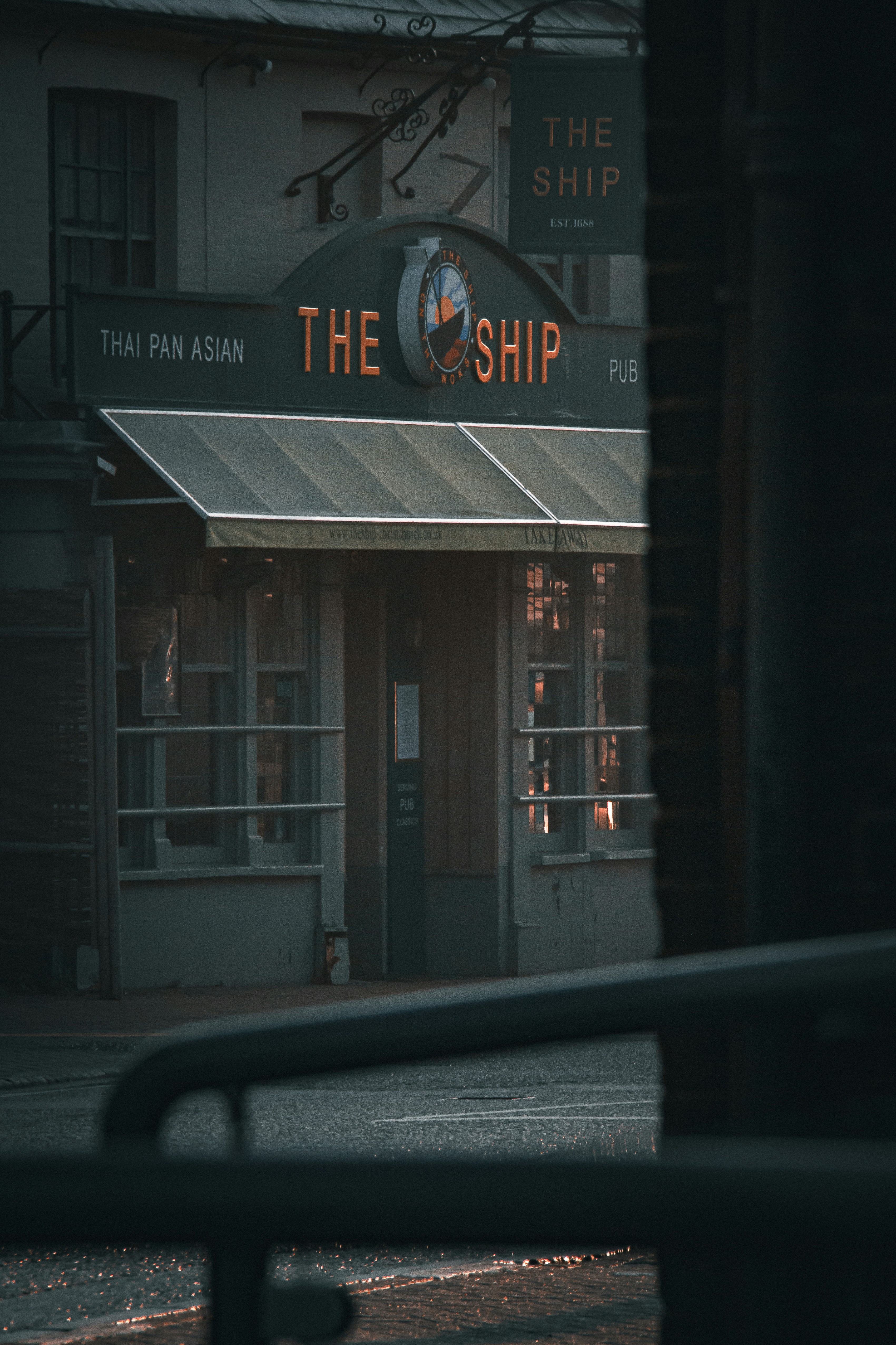 The Ship Pub Facade in a Quiet, Rain-Washed Evening