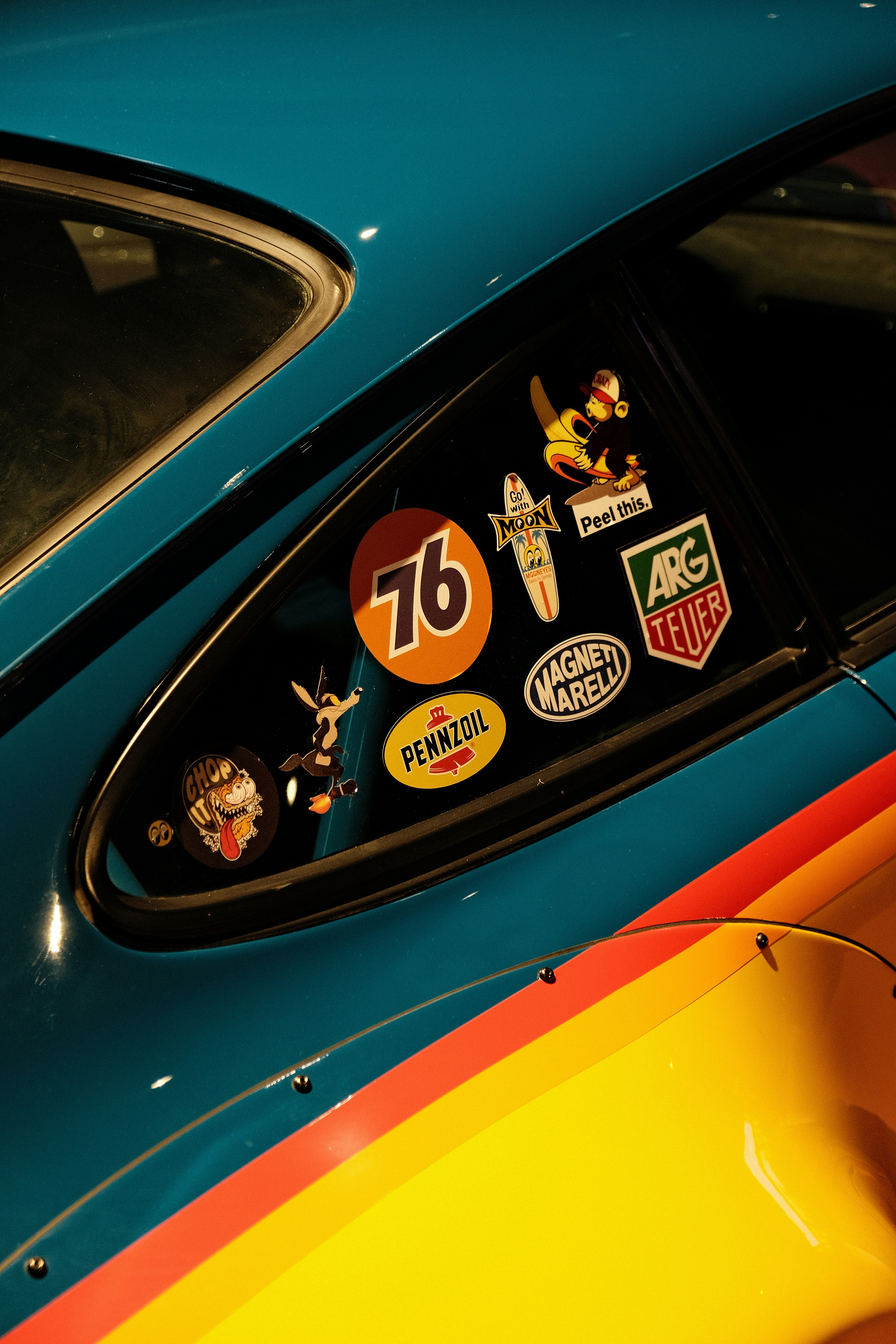 A close up of a car with stickers on it photo – Free Pace car museum ...