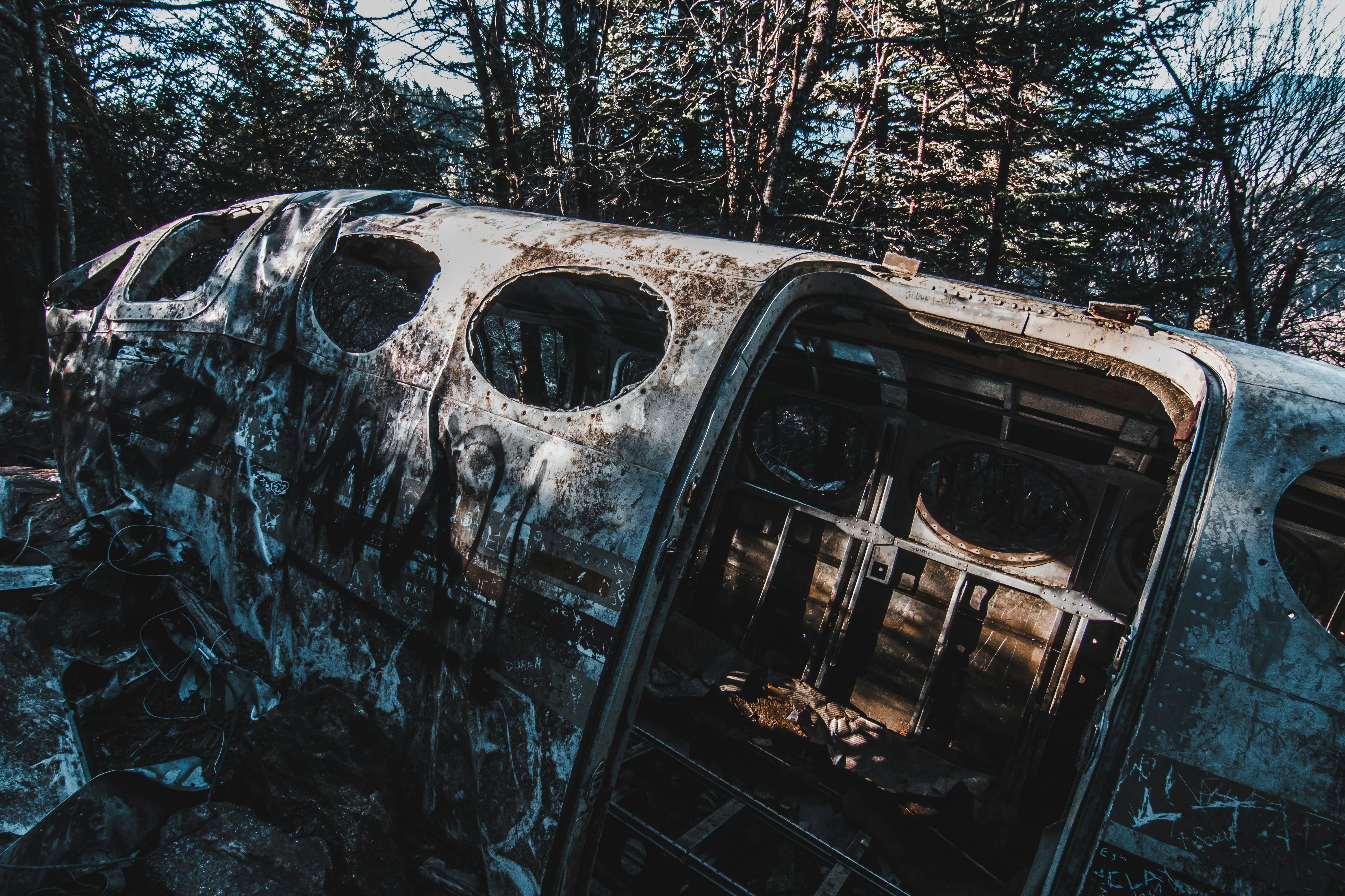 An old run down bus sitting in the woods photo – Free Cessna Image on ...