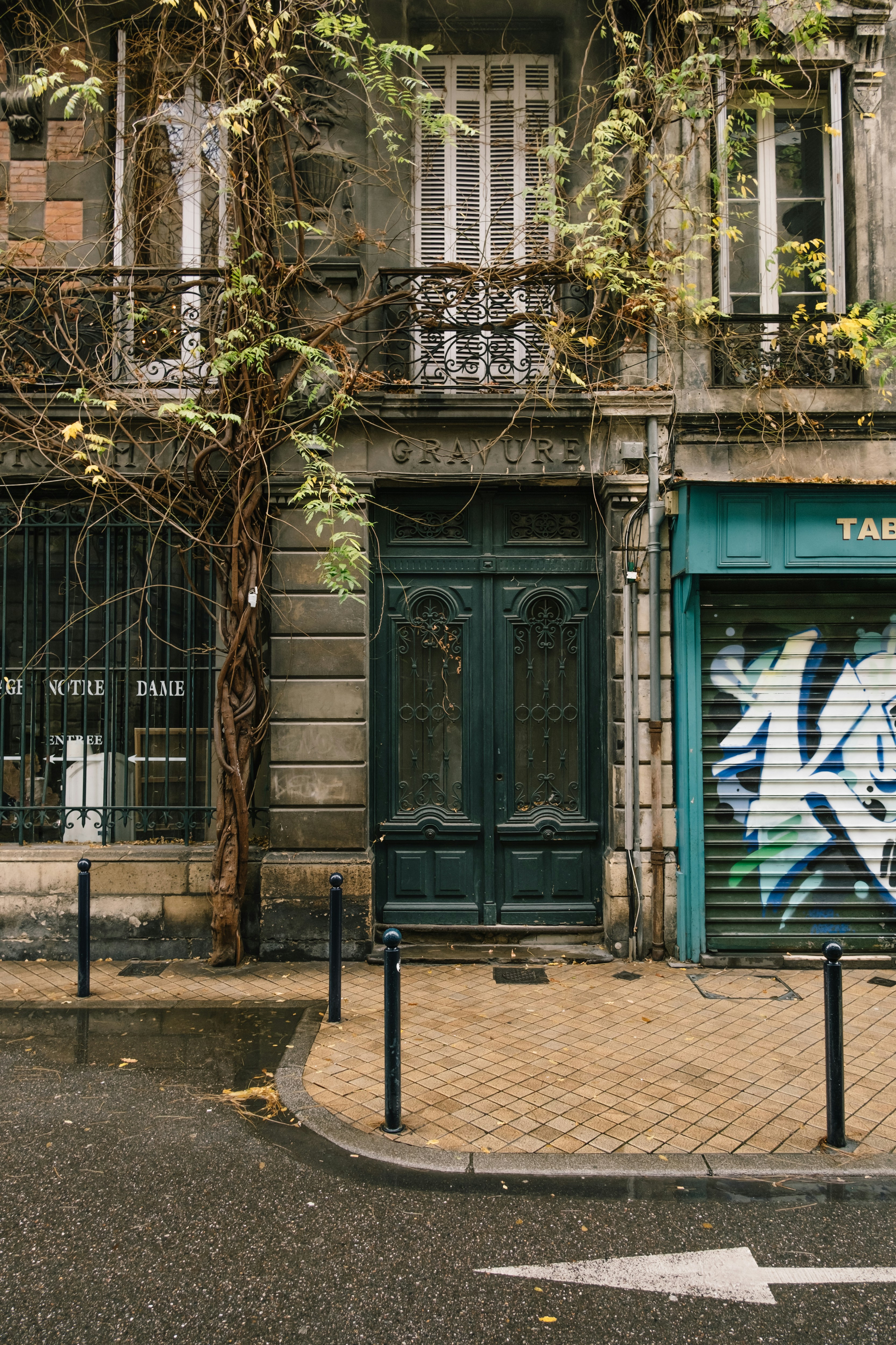 Ornate vintage doors in Bordeaux, France. The beautiful architecture of the building.