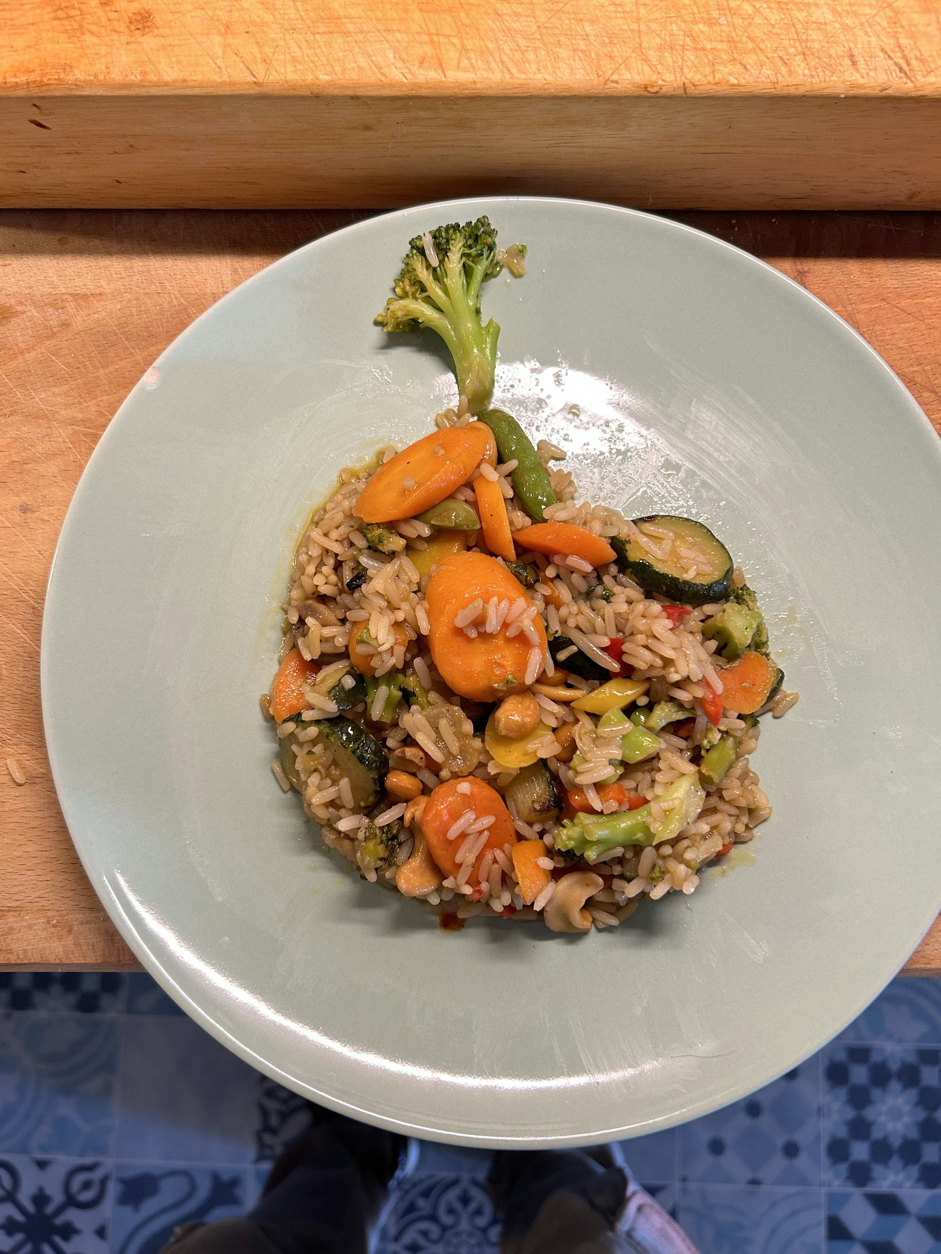 A white plate topped with rice and veggies photo – Free Food Image on ...