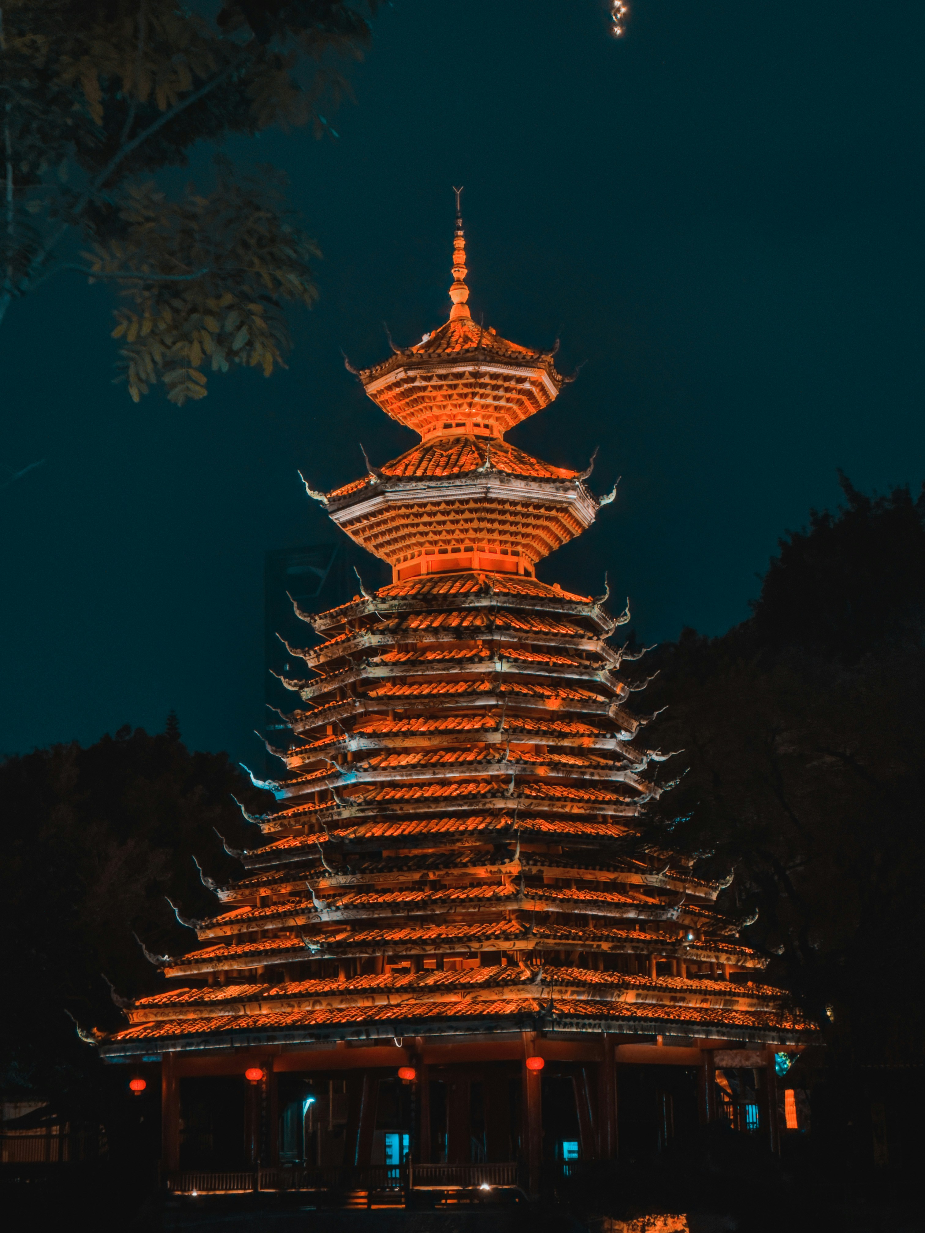Ember-Lit Pagoda: Nightfall Tower of Tiered Eaves