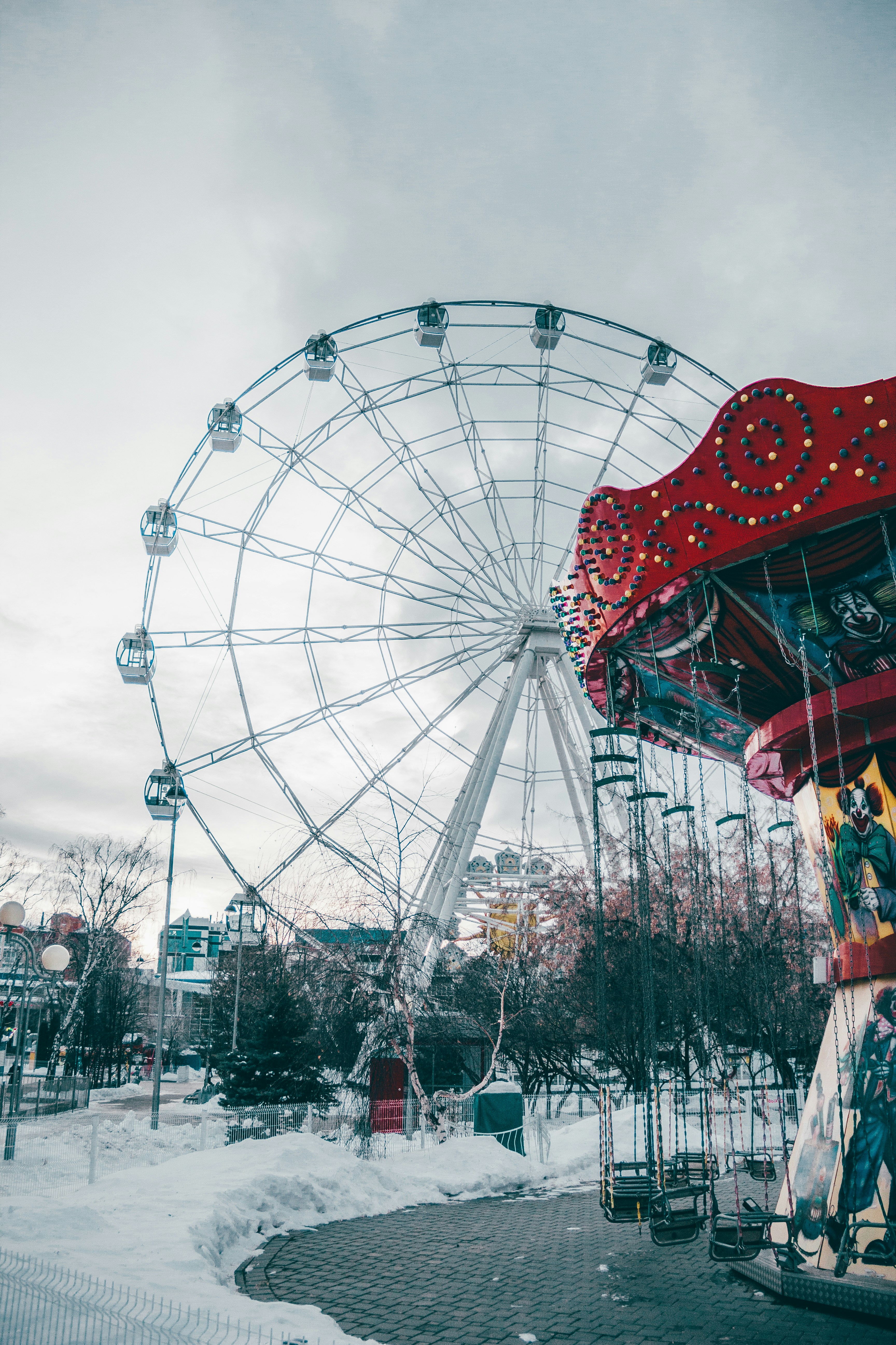 Wheelwork in Winter: Ferris Wheel Over a Snow-Blanketed Park