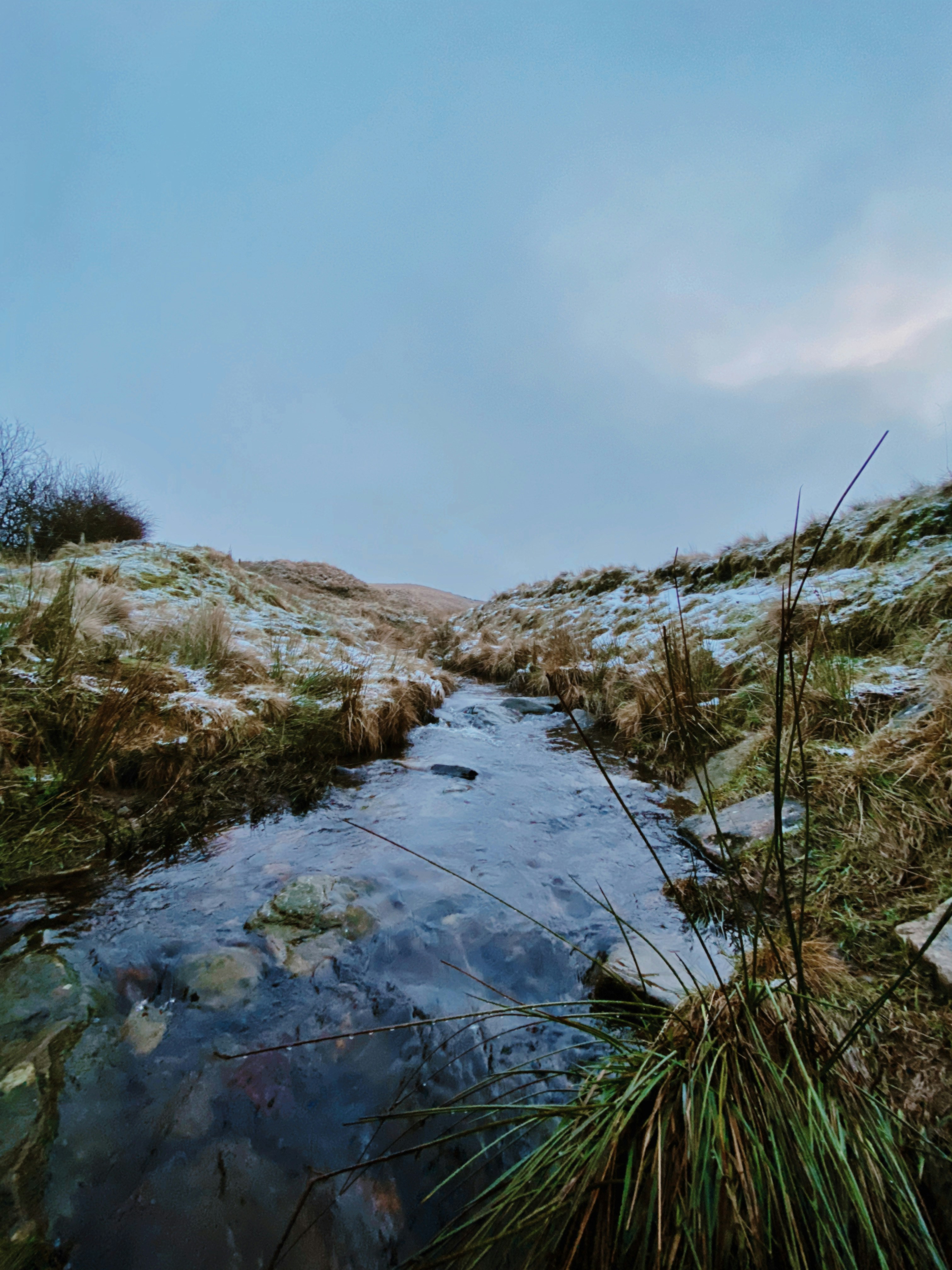 A stream running through a grass covered field photo – Free Water Image ...