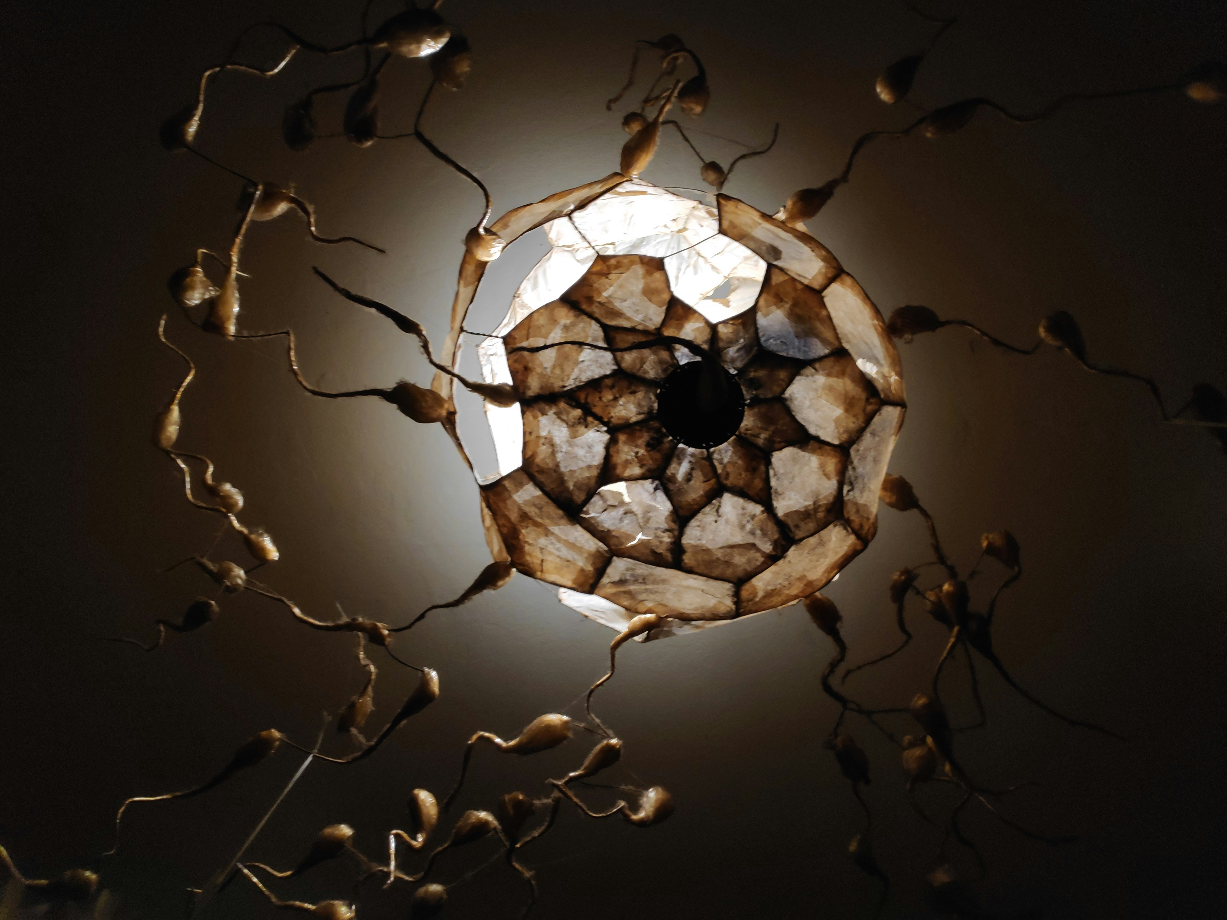 Spun Lantern: Faceted Orb Hanging in Dim Light