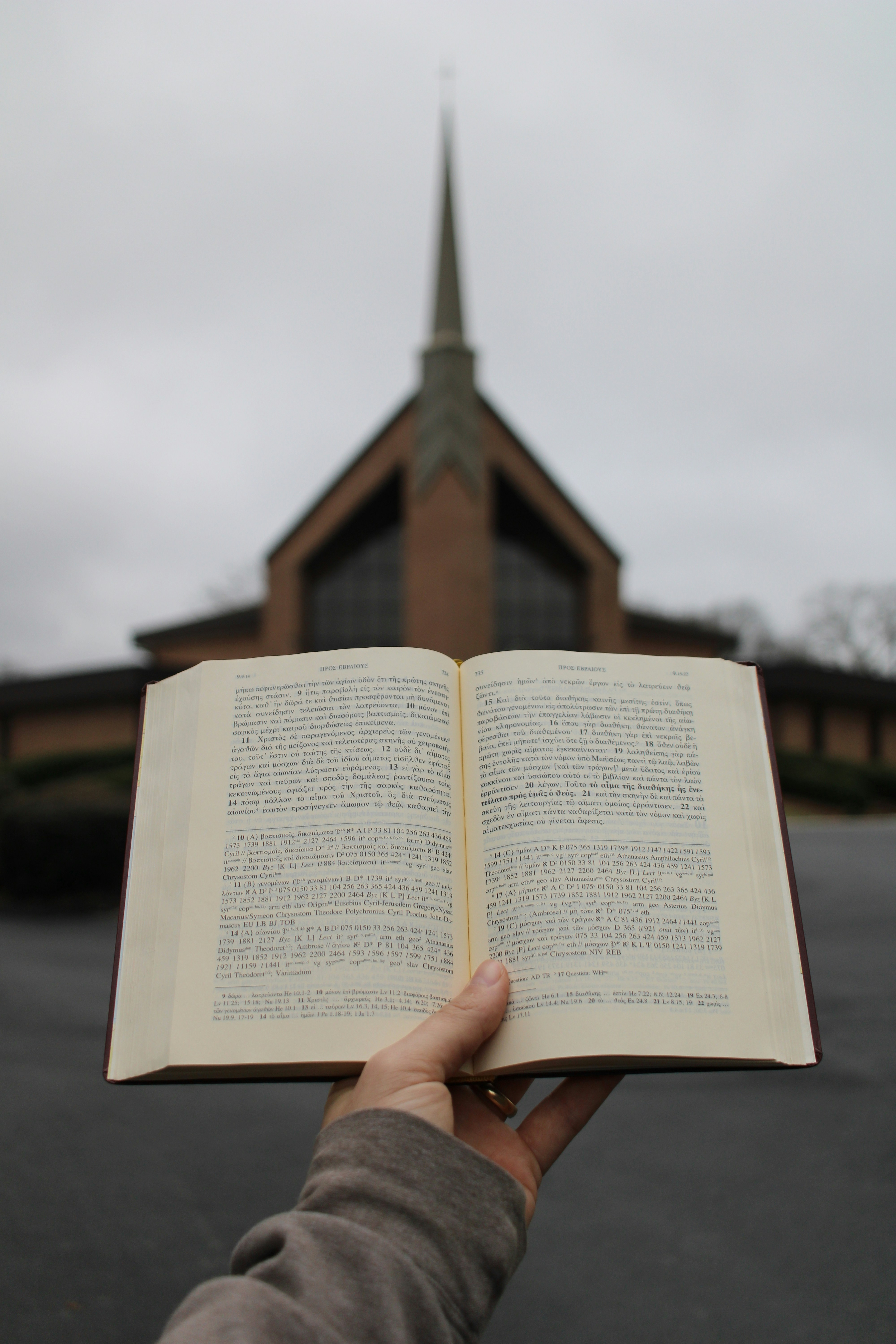 Bible in front of a church