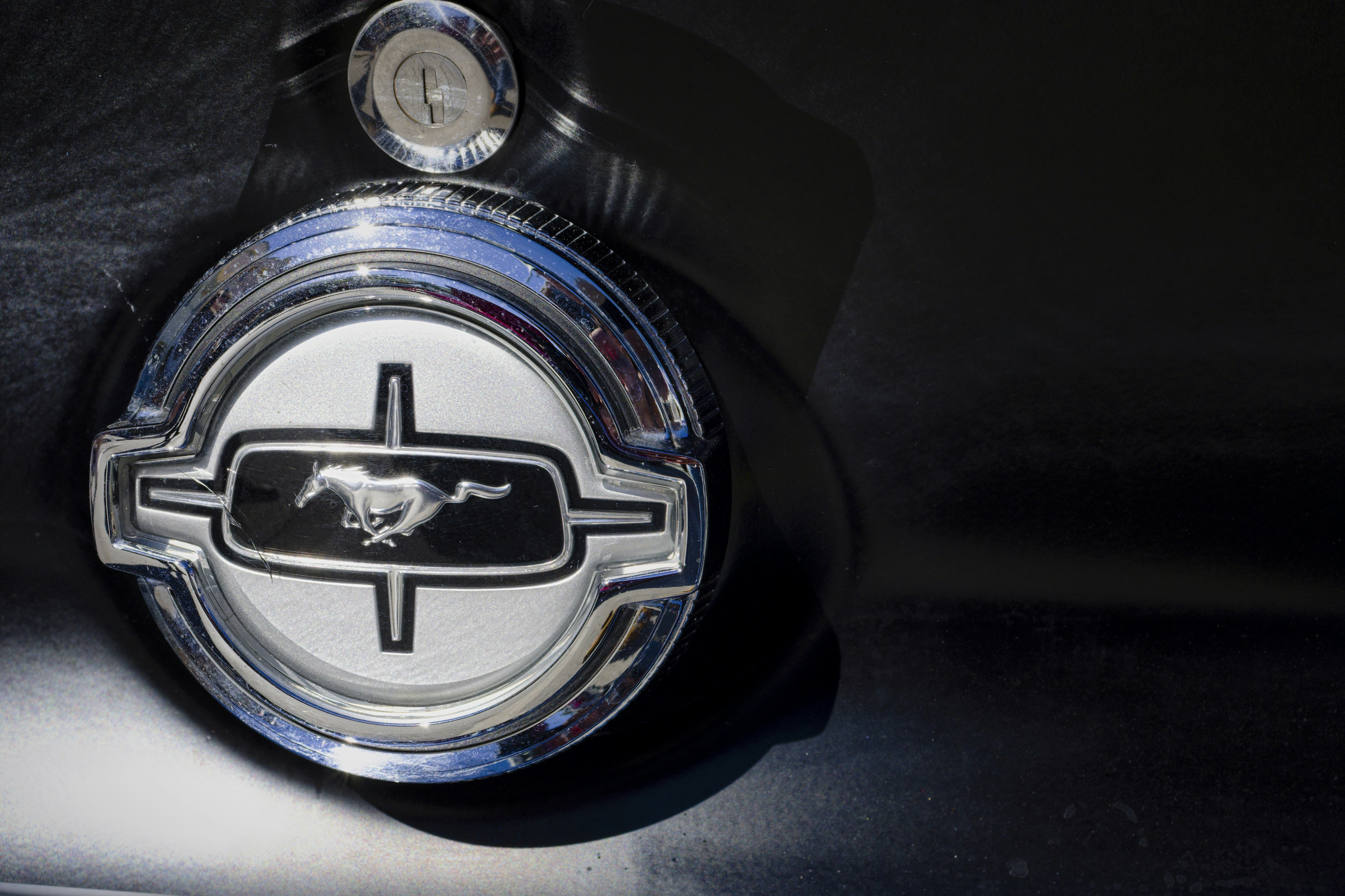 Chrome Mustang Badge on a Satin-Gloss Black Panel