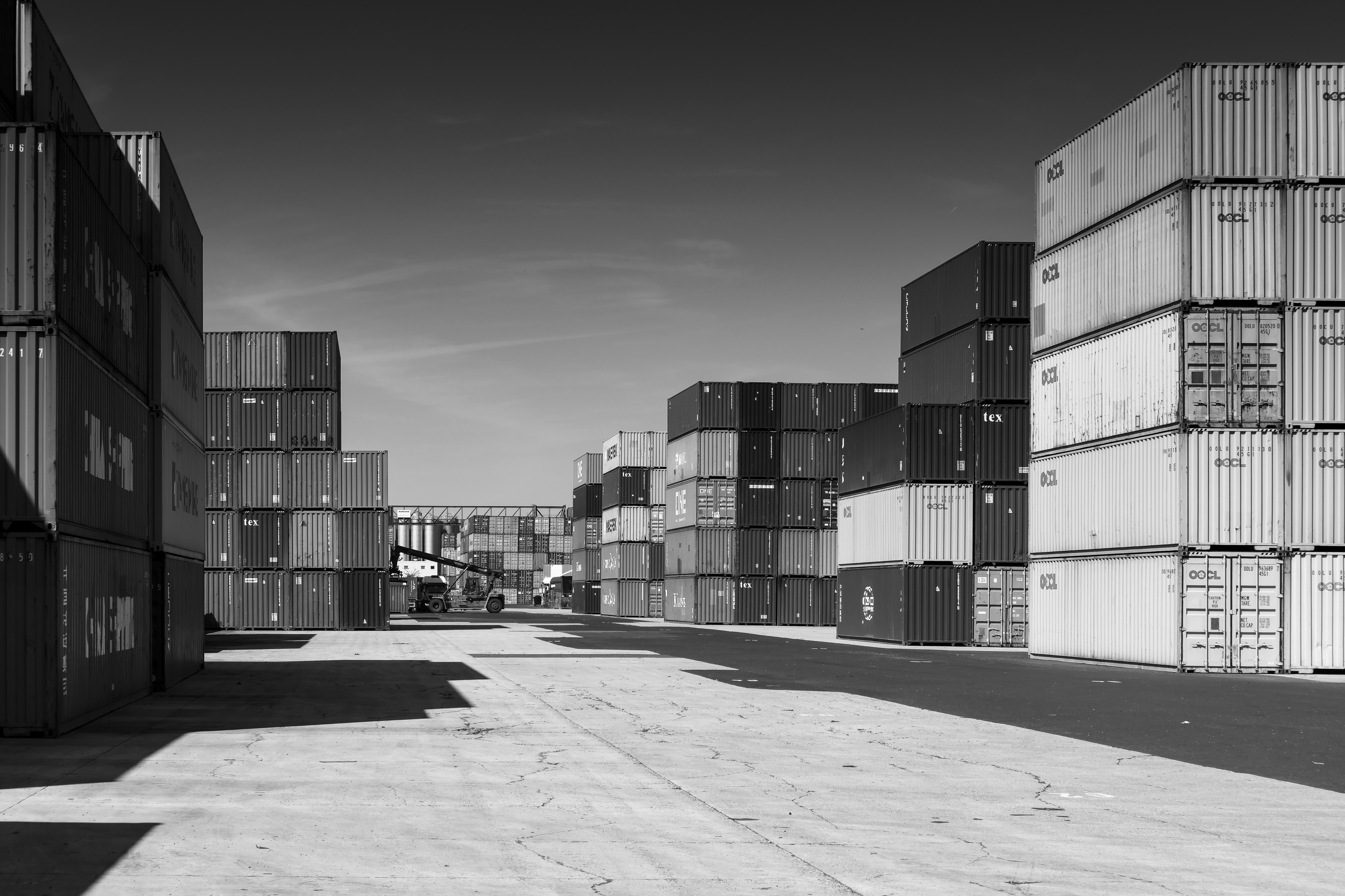 A black and white photo of shipping containers photo – Free Container ...