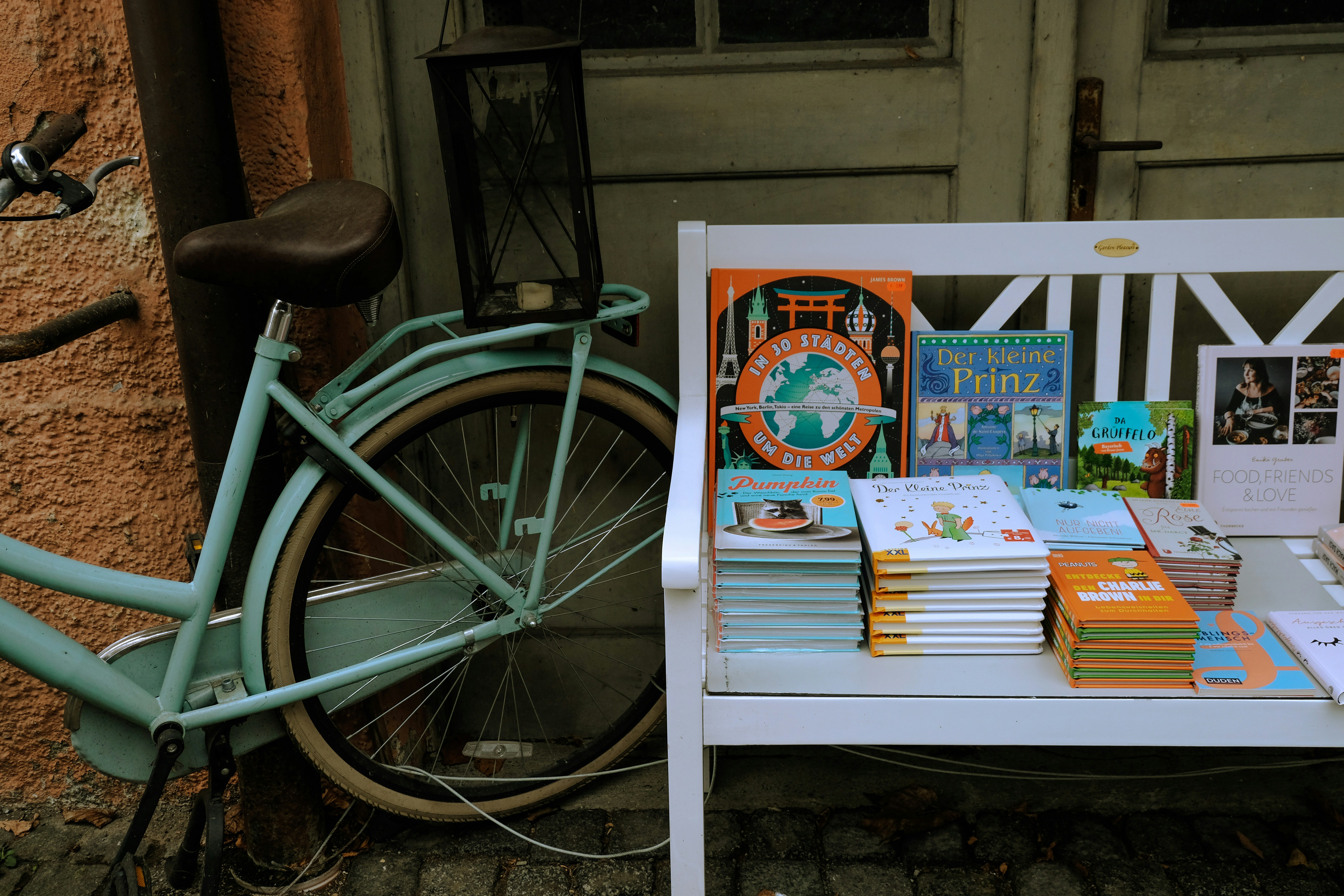 Charming Street Corner: Books and Bicycle