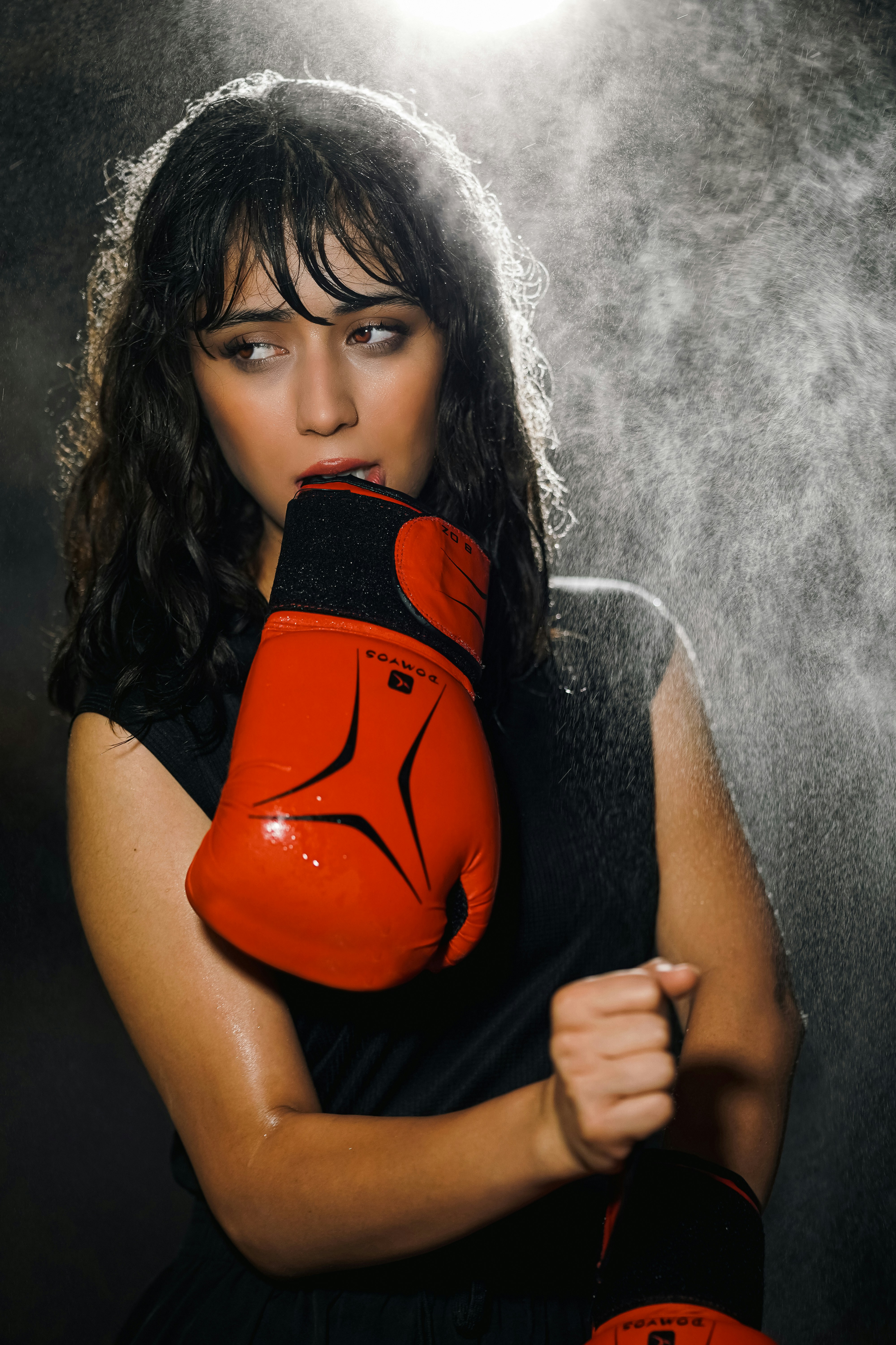 Crimson Guard: Portrait of Focus Amid Spray and Steam