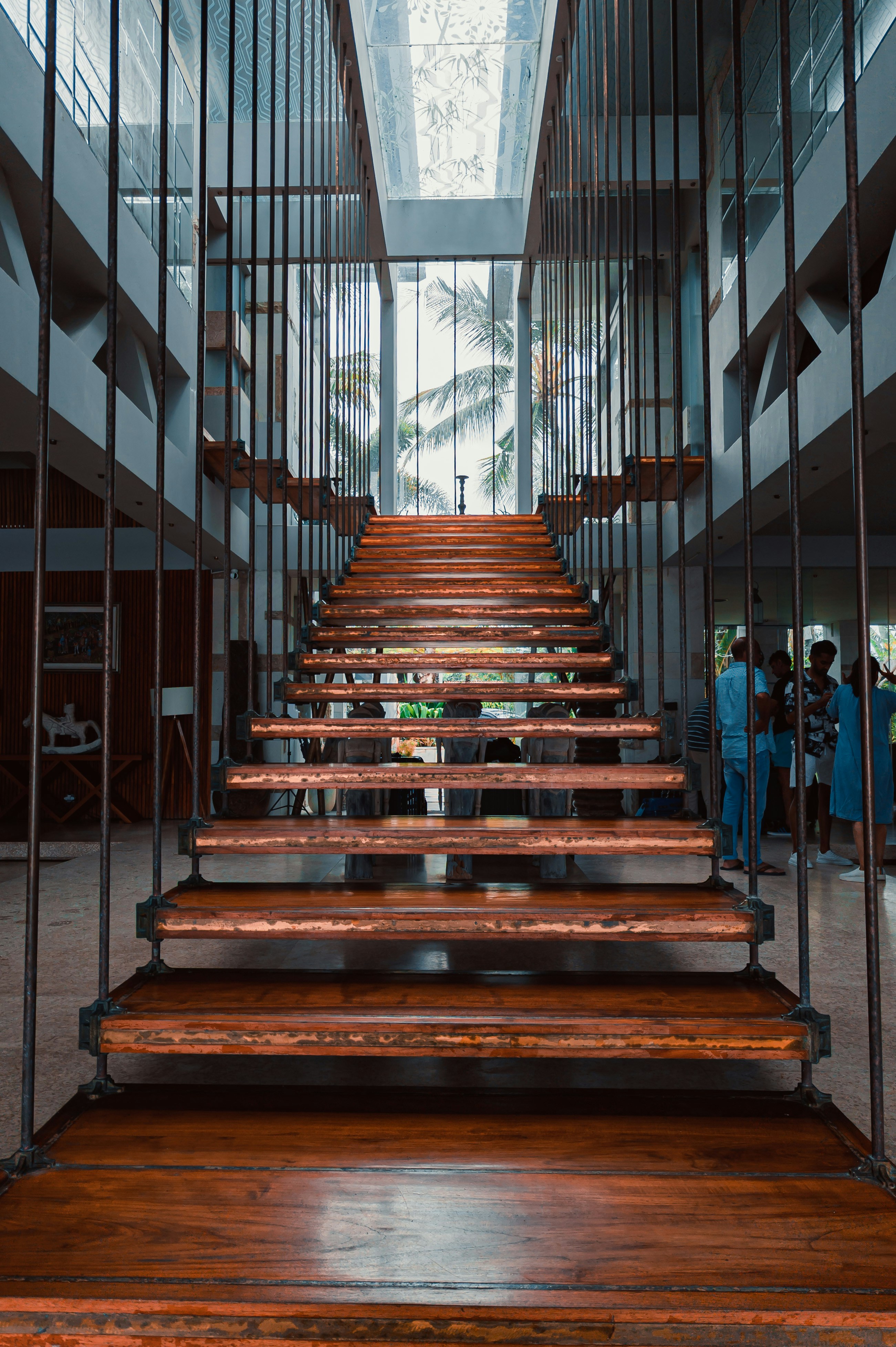 A set of wooden stairs with metal railings photo – Free Bali Image on ...