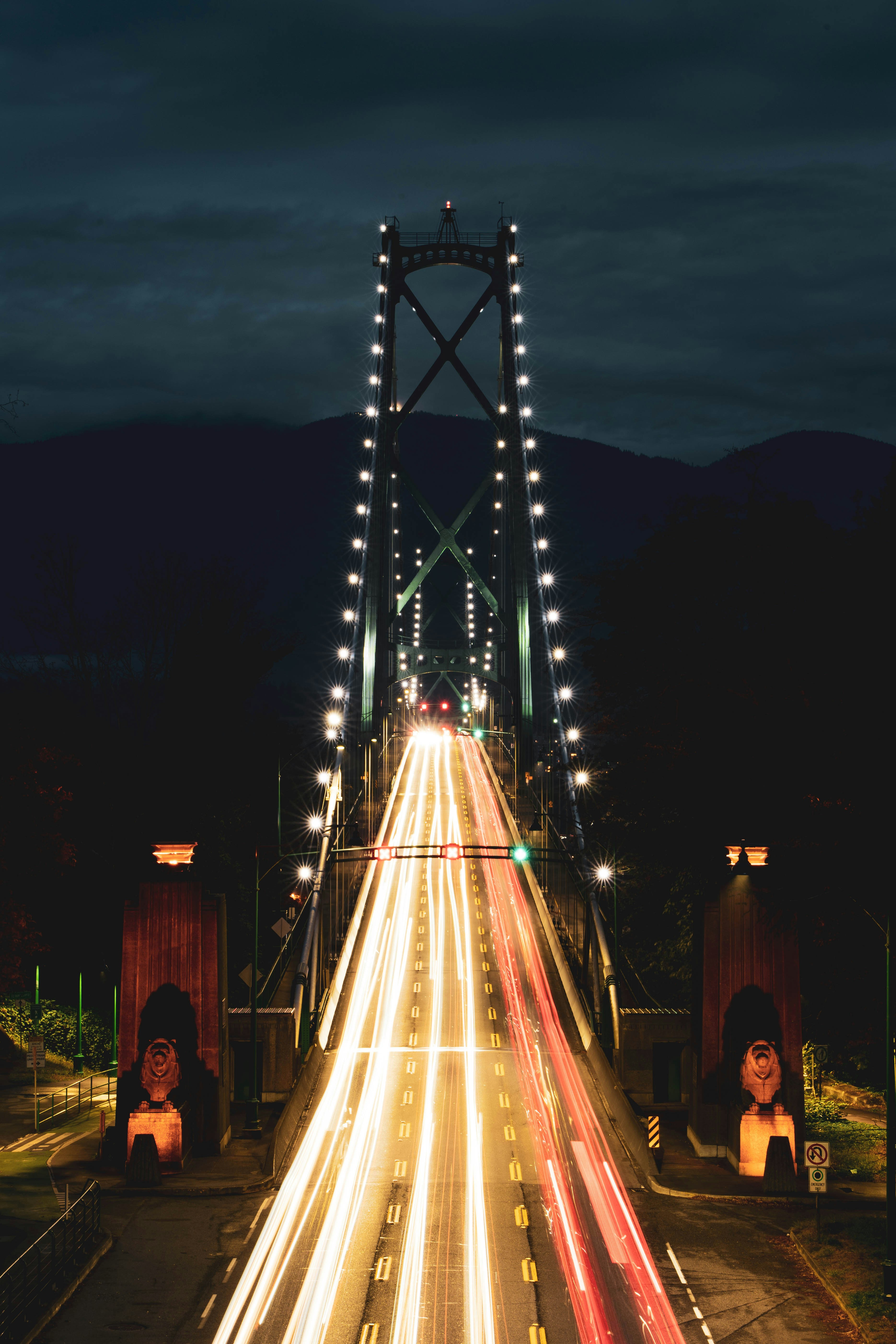 A long exposure shot of a bridge at night photo – Free Lions gate ...