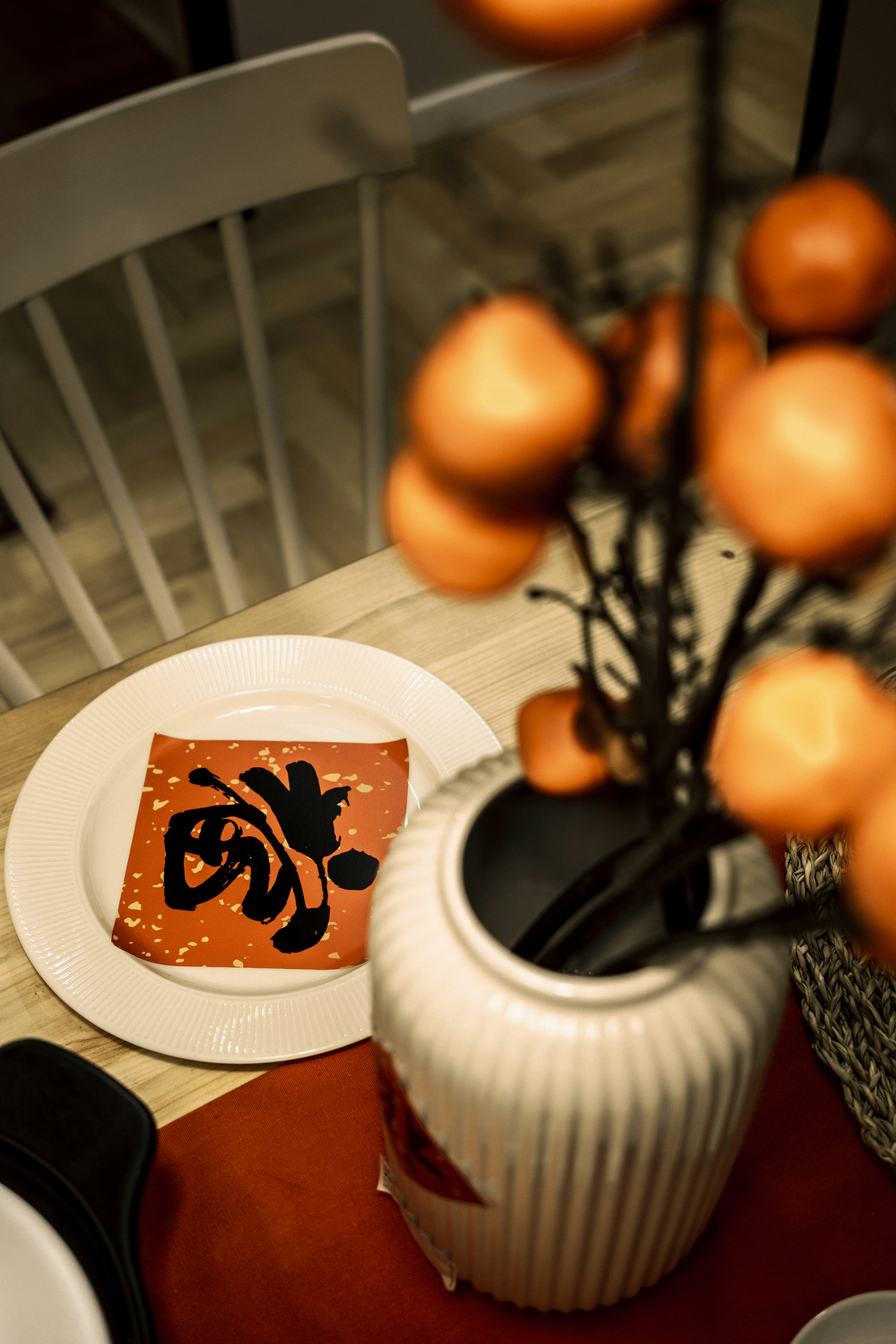 Red Card on a White Plate: Cozy Dinner Still Life