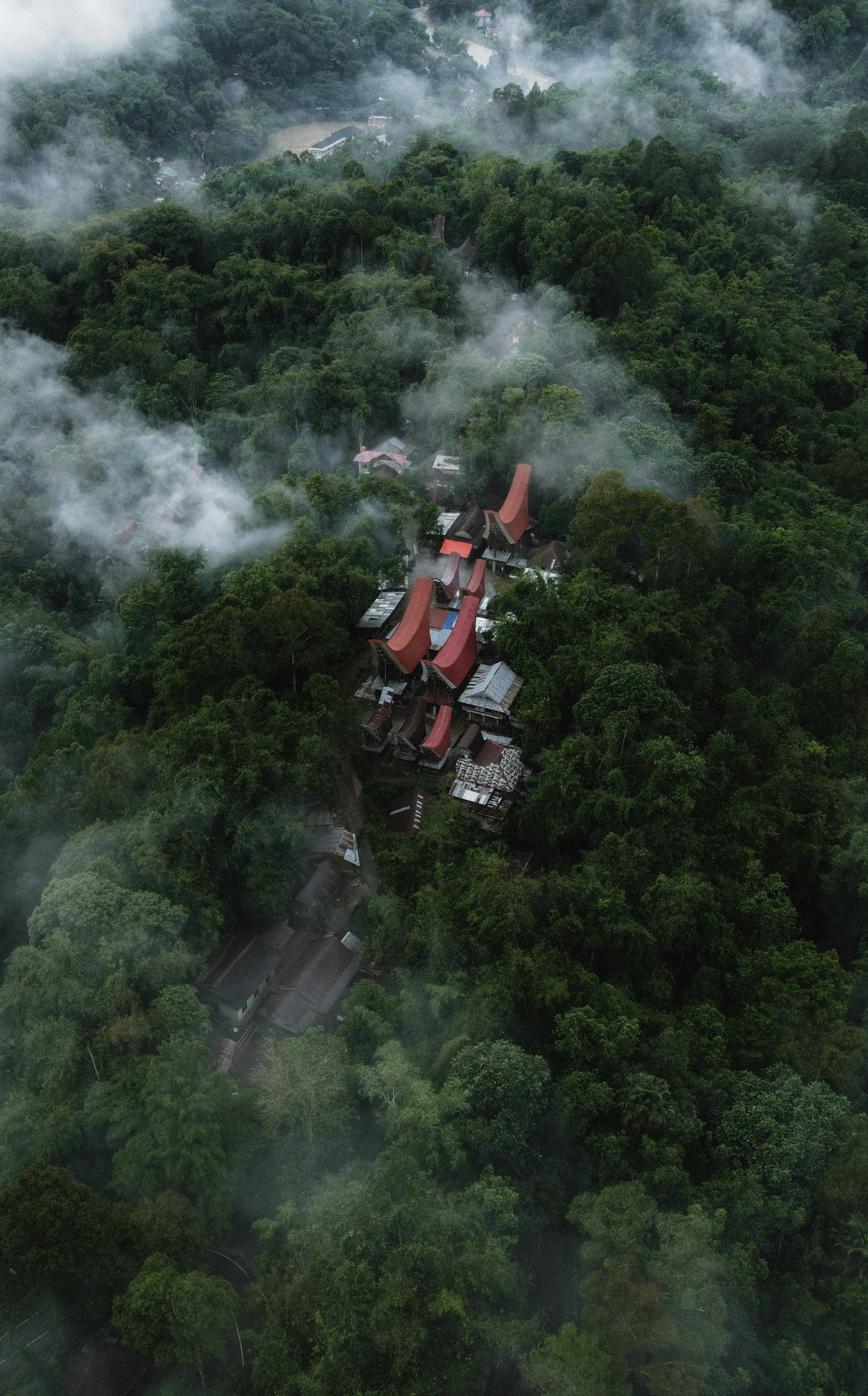 View of the tongkonan above the height of the mountain in Tana Toraja district