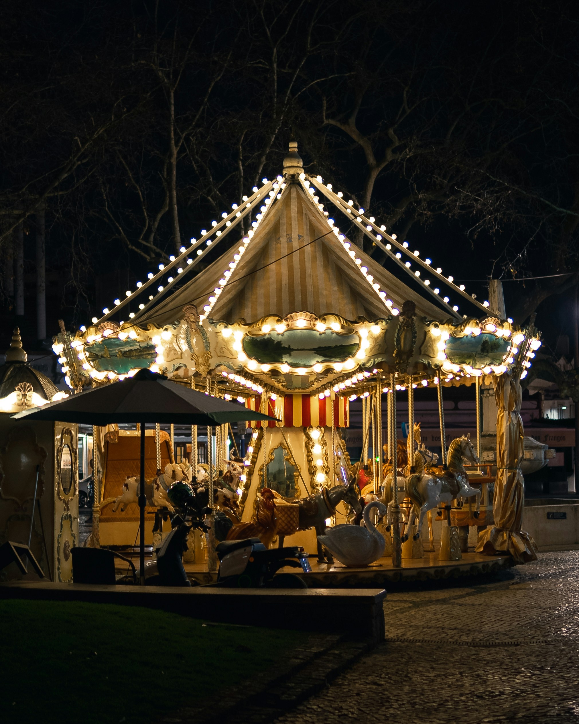 A merry go round at night with lights photo – Free Carrousel Image on ...