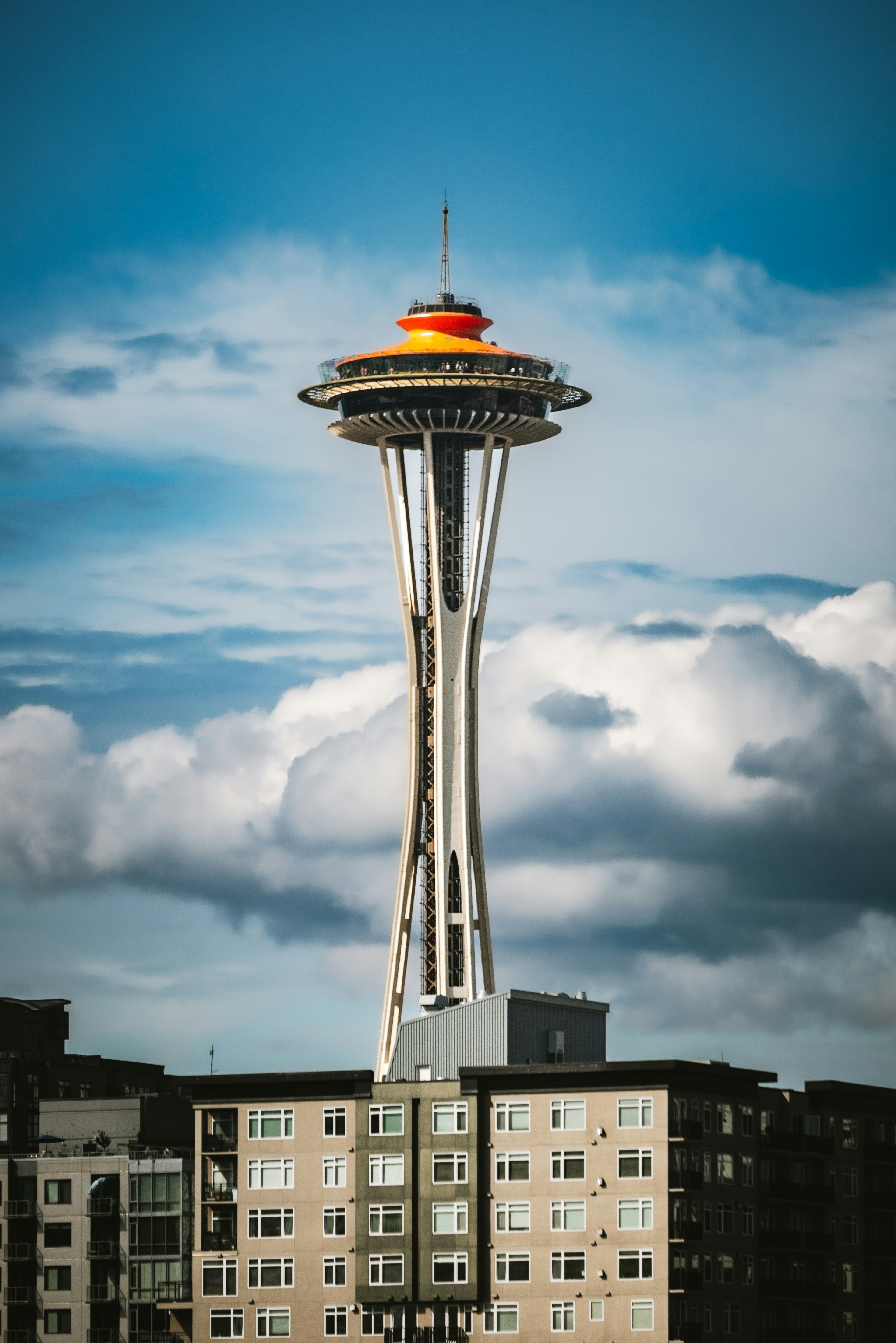 Spire Above the City: Space Needle Against a Blue Seattle Sky